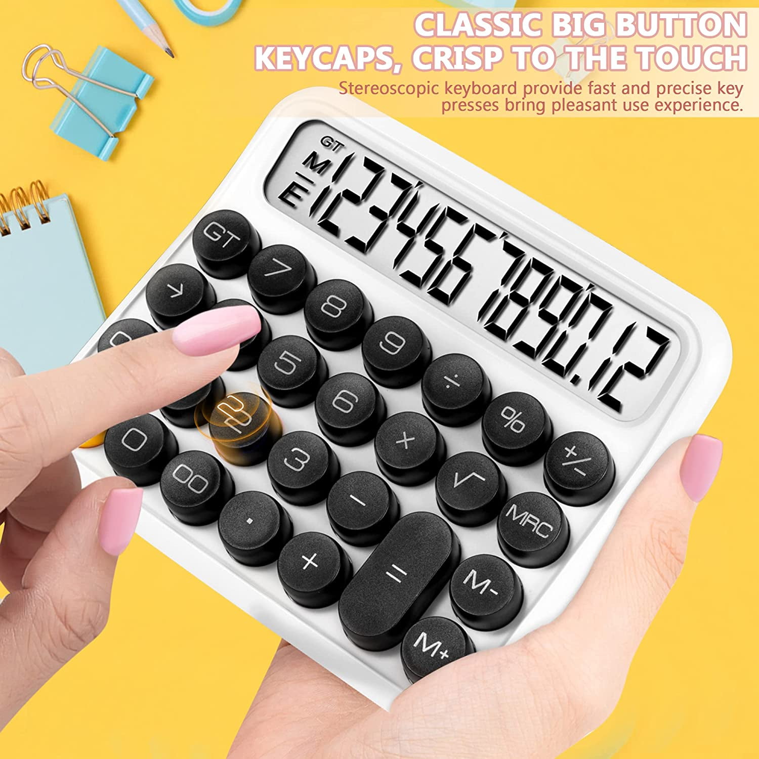 TRH-Mechanical Switch Desktop Calculator - 12 Digit Large LCD Display, Big Button, Automatic ...