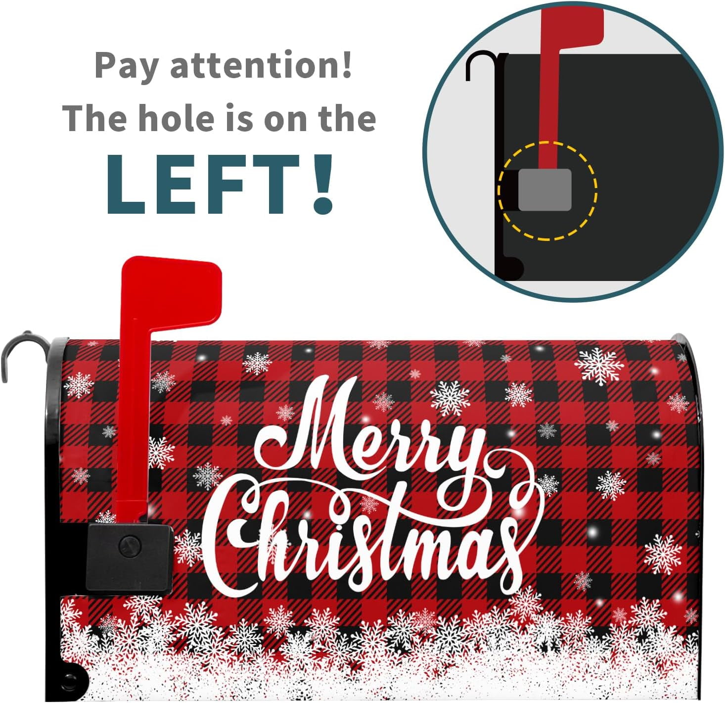TRH-Merry Christmas Mailbox Cover Winter Snowflake Red Black Buffalo ...