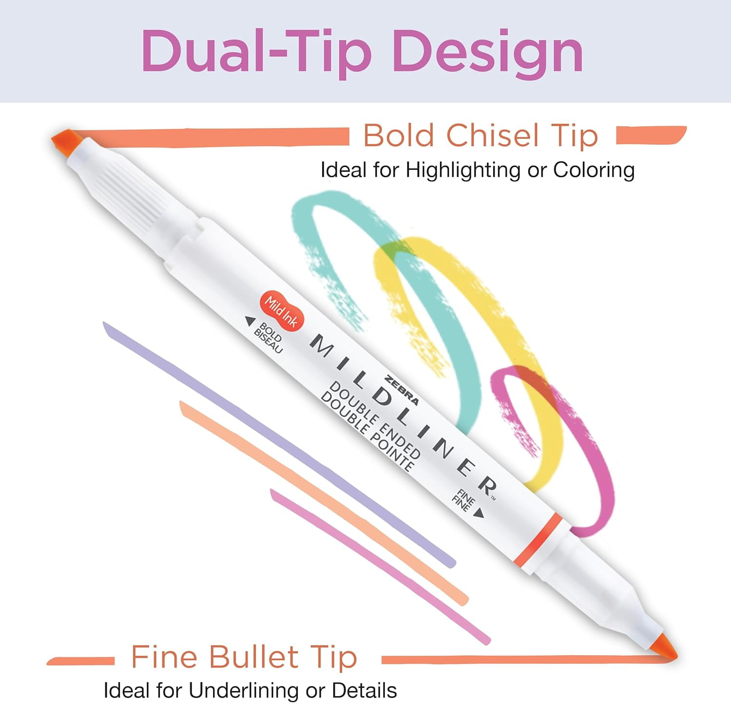 TRH-Mildliner Double-Ended Highlighter Set, Broad and Fine Point Tips ...