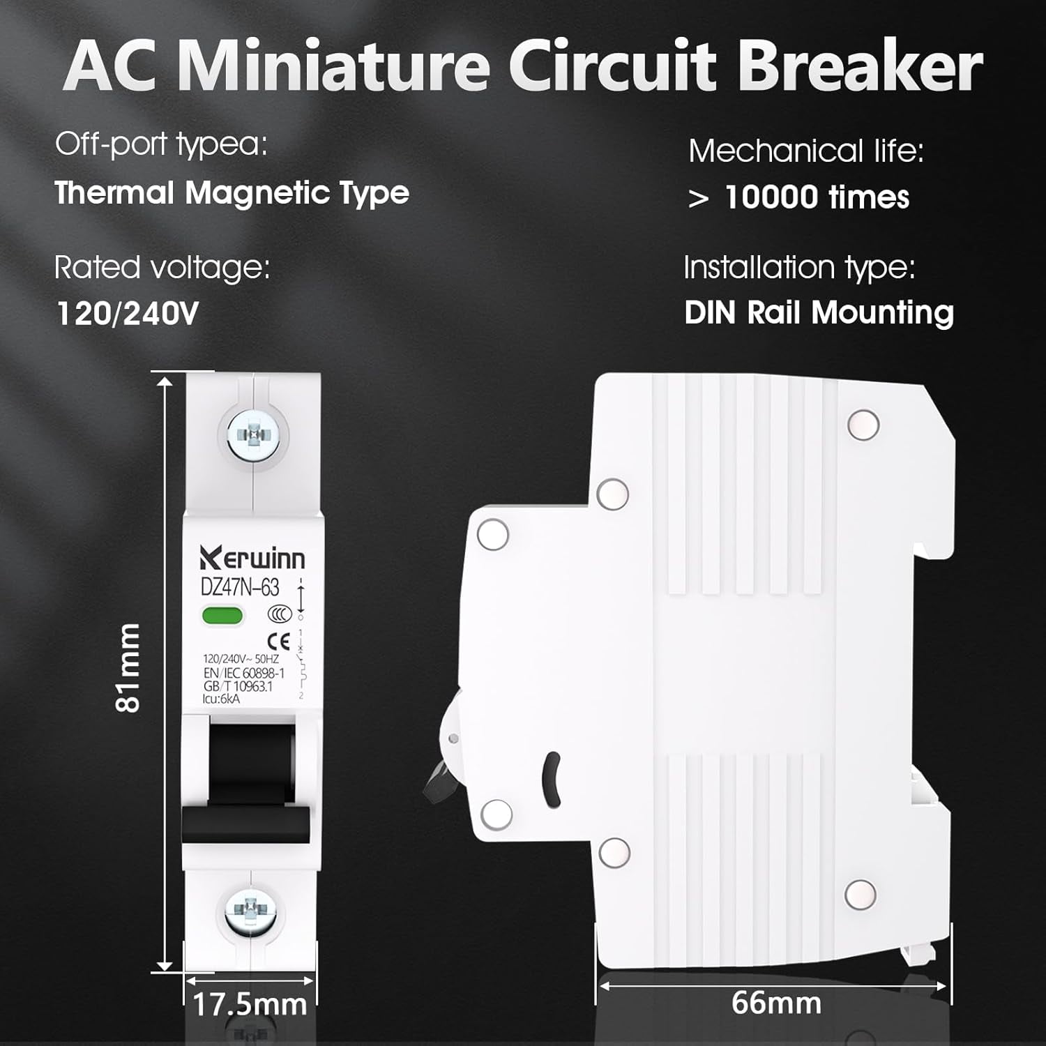 TRH-Miniature Circuit Breaker 120V/240V ac Circuit Breaker 1 Pole 6Amp Smart Circuit Breaker DIN ...