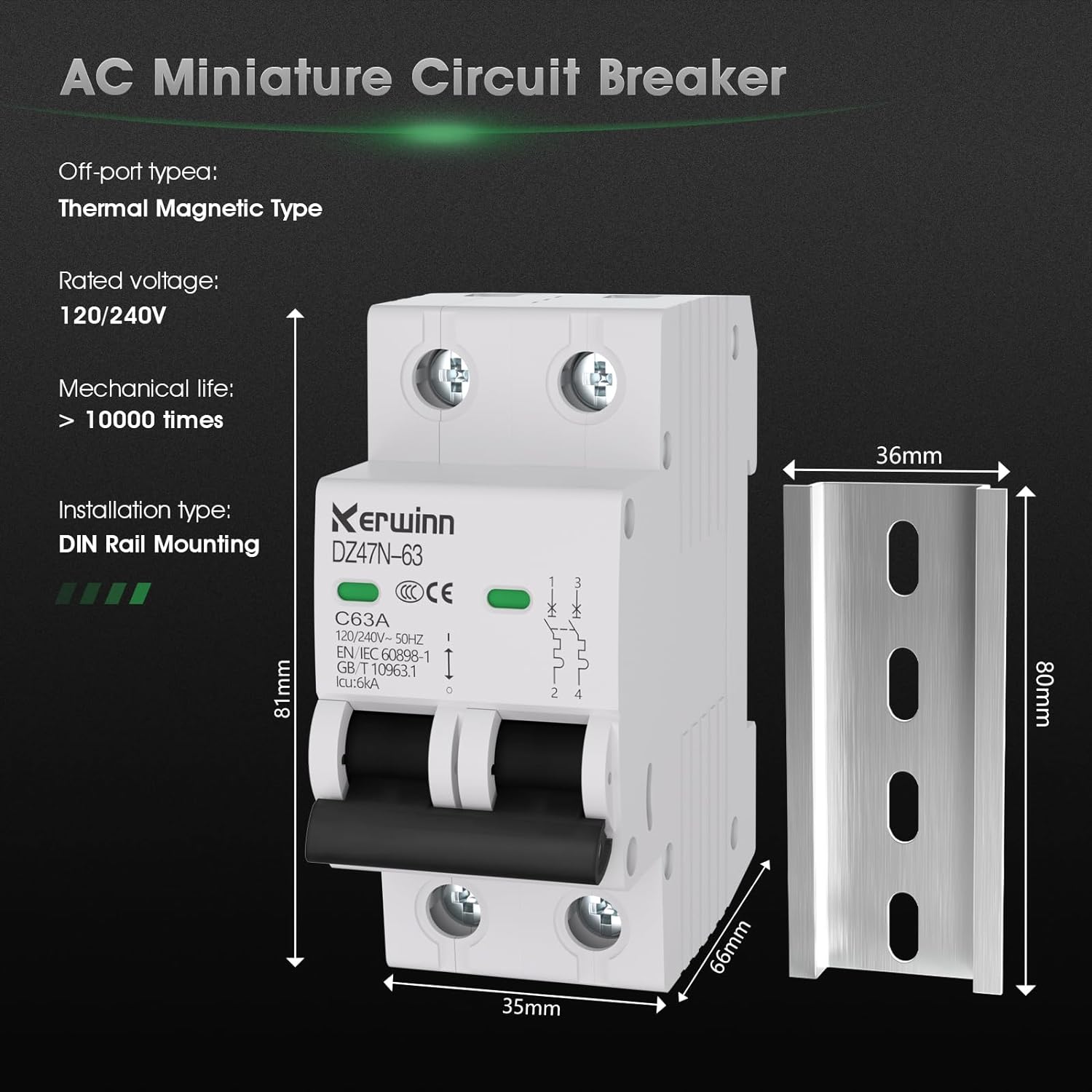 TRH-Miniature Circuit Breaker 120V/240V ac Circuit Breaker 2Pole 16Amp Smart Circuit Breaker DIN ...