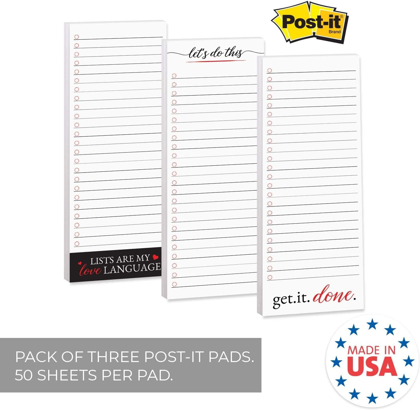 TRH-Motivational Sticky Note Checklist Assortment/Set of 3 Black and ...