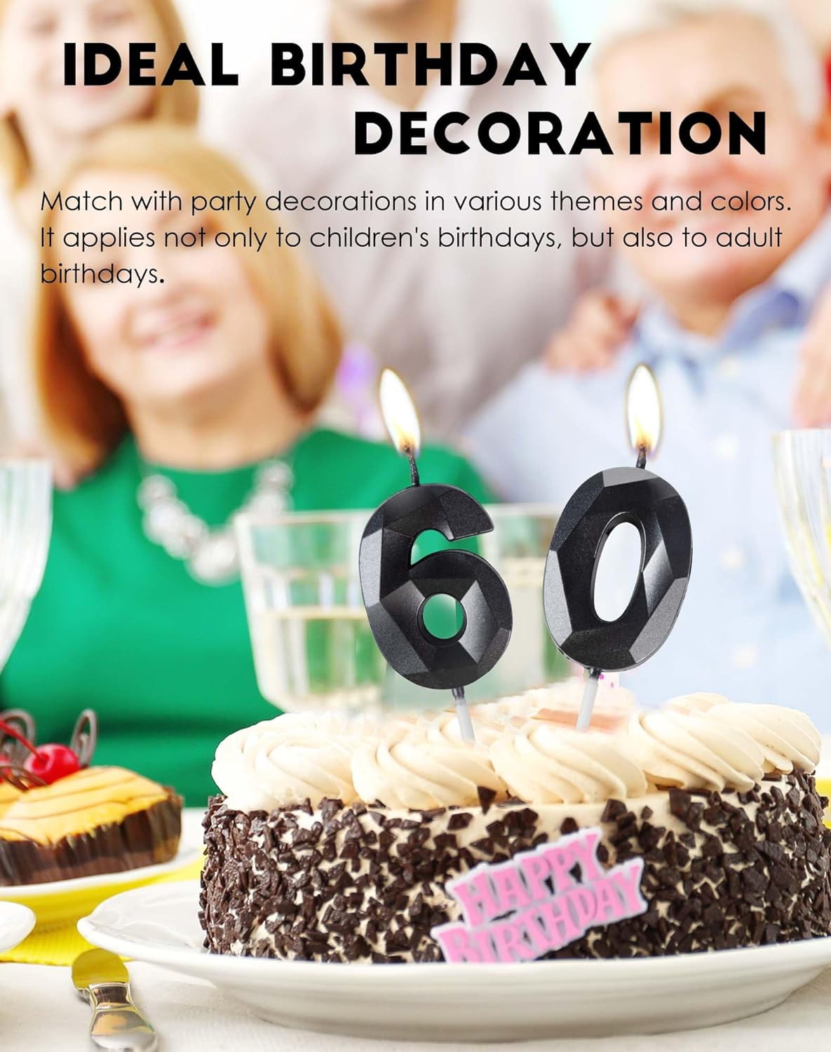 TRH-Number 60 Candles,60th Birthday Candles,Black Happy Birthday Candle ...