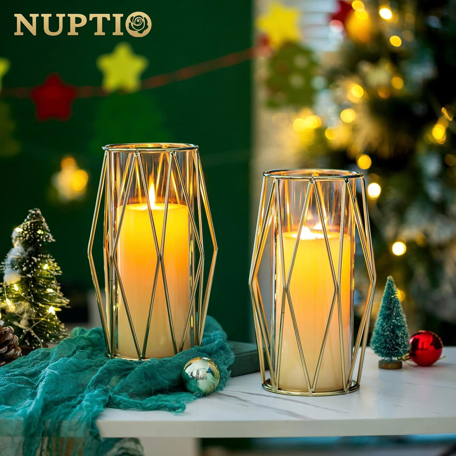 TRH-Nuptio Gold Pillar Candle Holder: Glass Hurricane Candles Holders ...