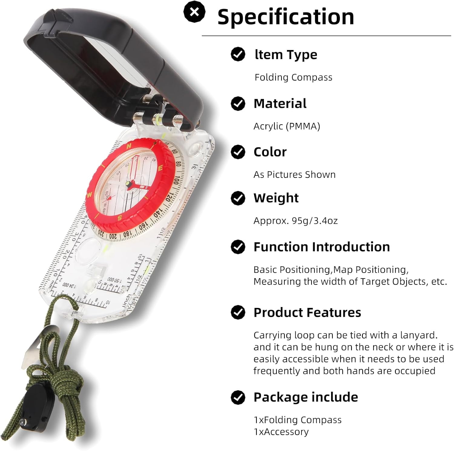 TRH-Orienteering Map Compass -Sighting Mirror Compass with Adjustable ...