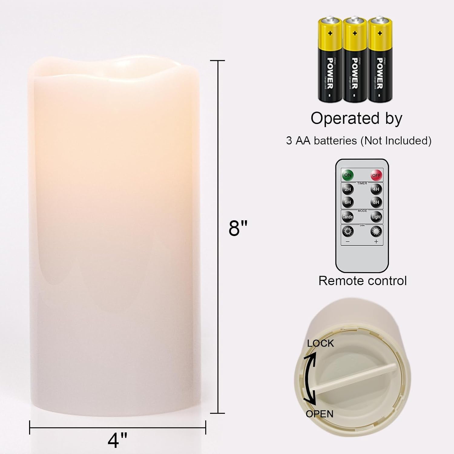 TRH-Outdoor Indoor Waterproof Flameless Candles Flickering with Remote Timer, White LED Pillar ...