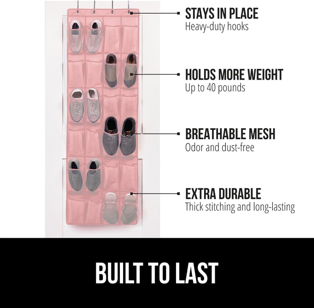 TRH-Over the Door Shoe Organizer, 24 Large Breathable Mesh Pockets ...