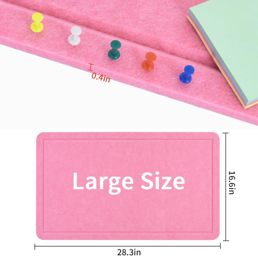 TRH-Pink 28"x16" Large Cork Board with 50 Push Pins & Sticky Notes ...
