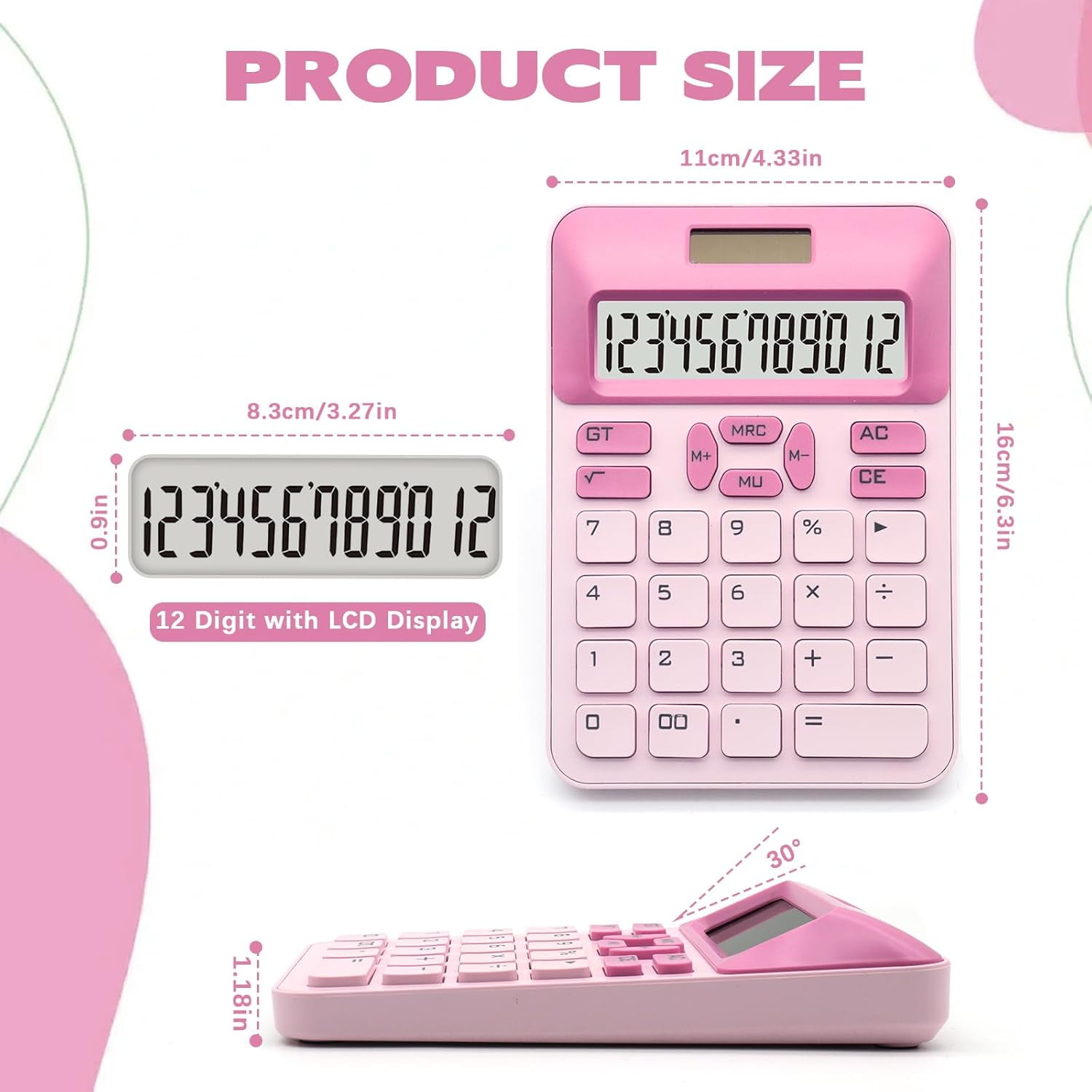 TRH-Pink Calculator with 12 Digit LCD Display, Cute for Office, Home, School - Walmart.com