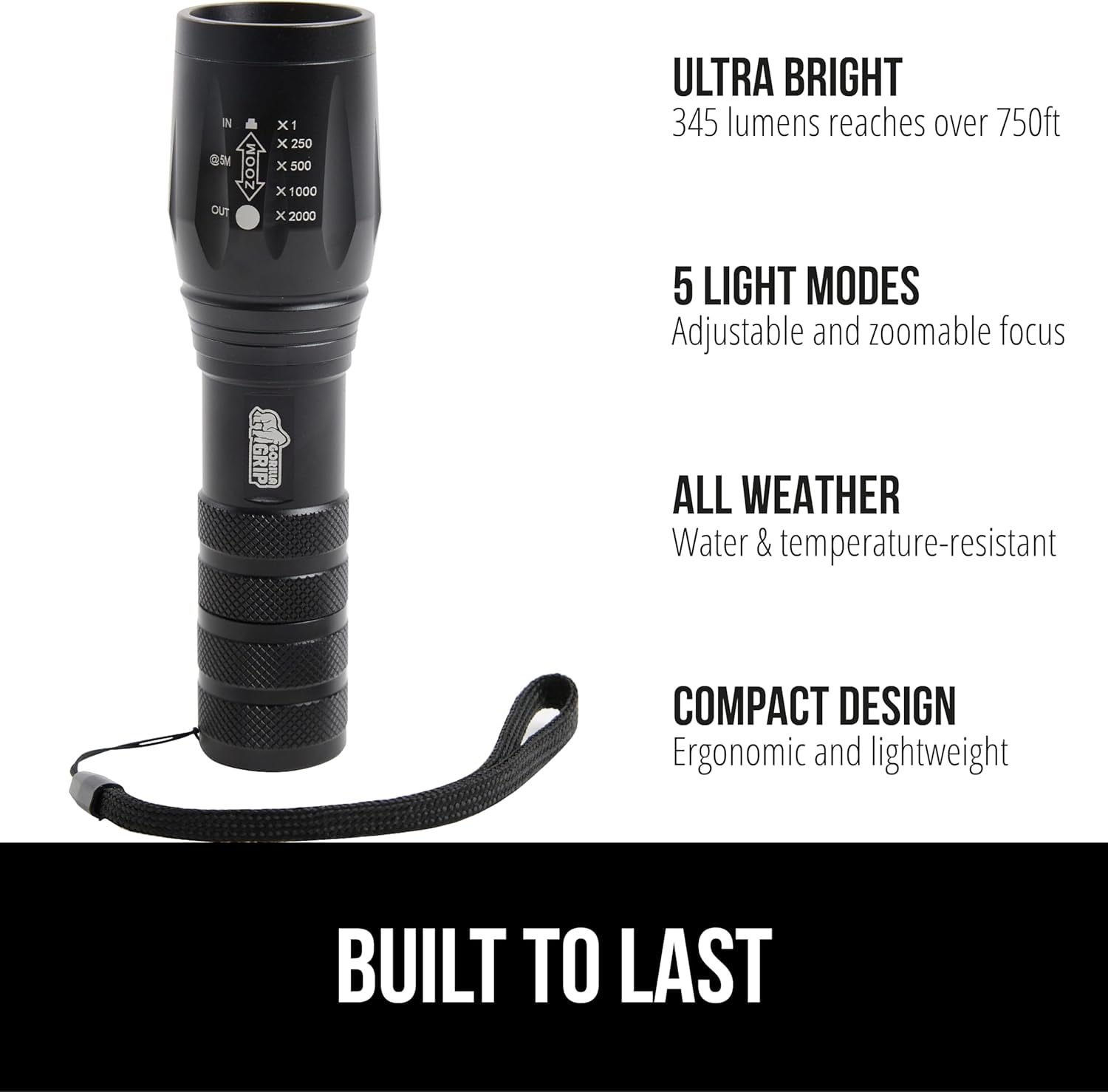 TRH-Powerful LED Tactical Flashlight, 750 FT High Lumens 5 Adjustable ...