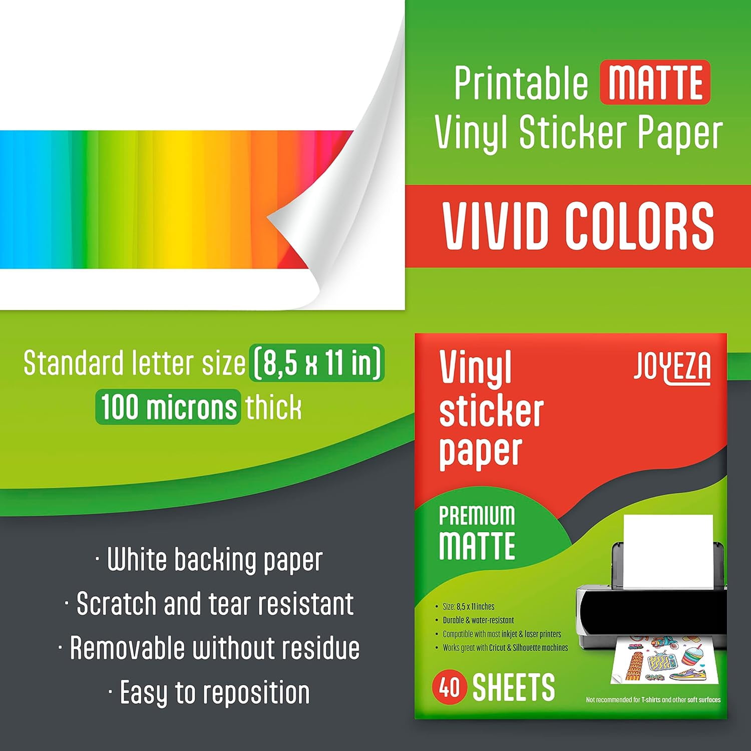 TRH-Premium Printable Vinyl Sticker Paper for Inkjet Printer - 40 ...