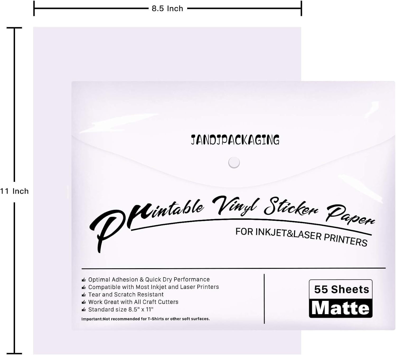 TRH-Printable Vinyl for Inkjet Printer - 55 Pack Matte White Printable ...