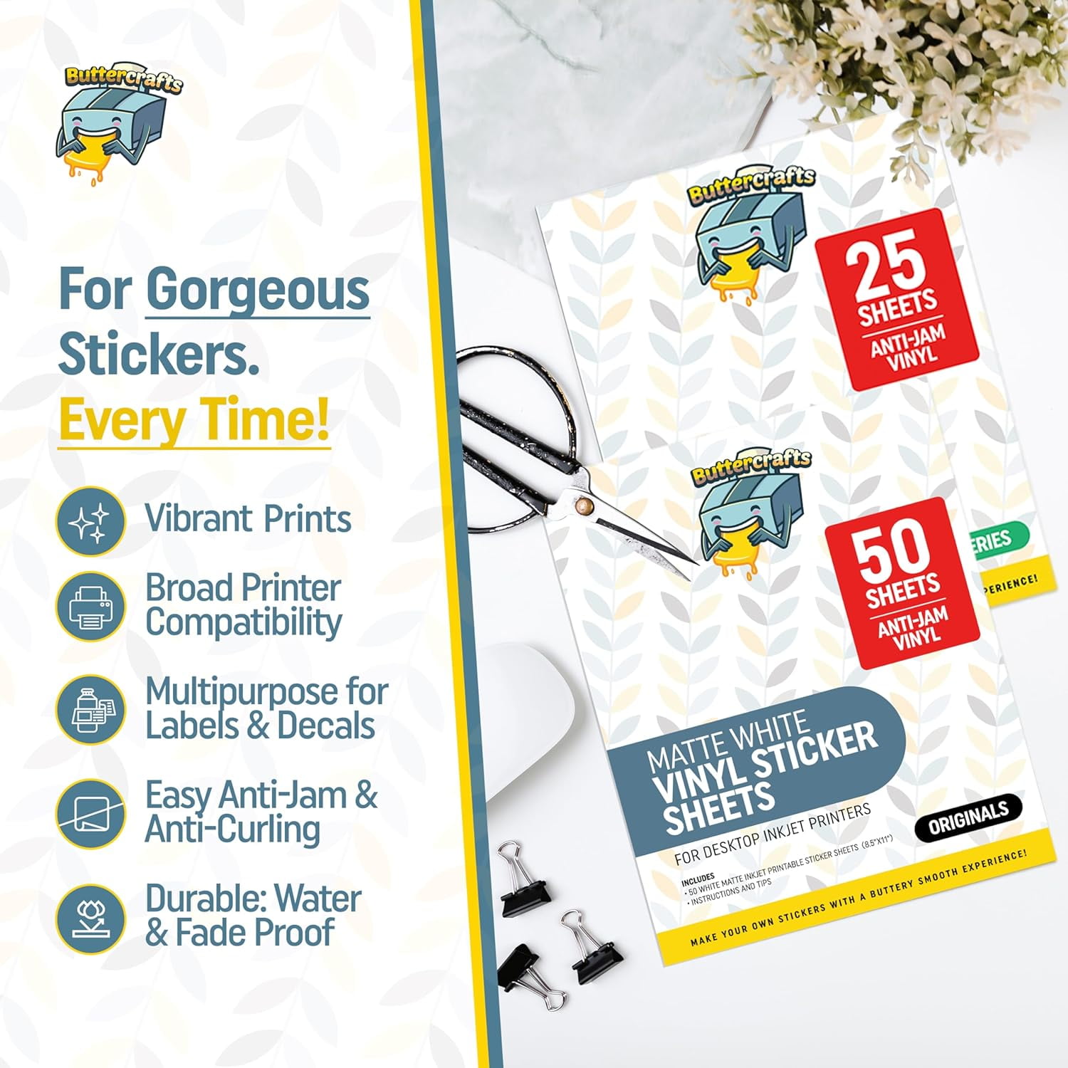 TRH-Printable Vinyl - Sticker Paper for Epson (50 Sheets, Matte Sticker ...