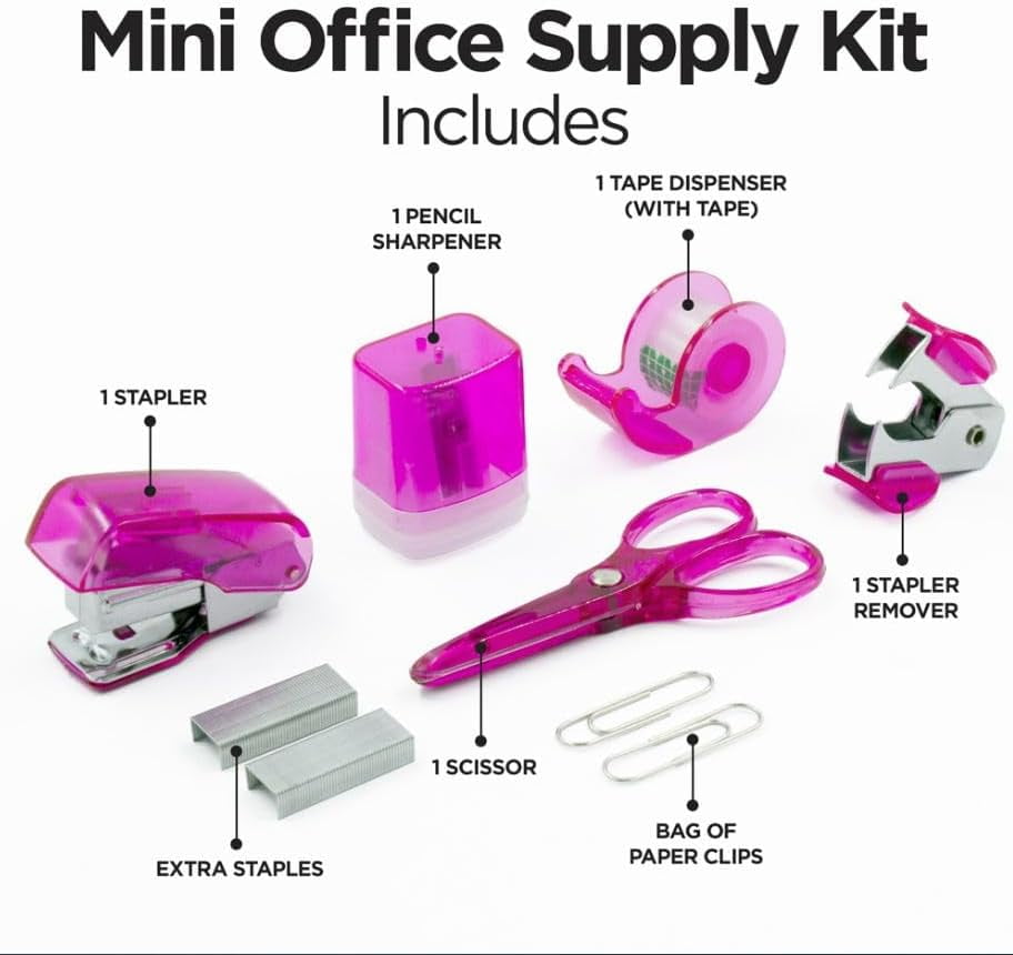 TRH-Products Pink Mini Office Supply Kit Portable Case with Scissors ...