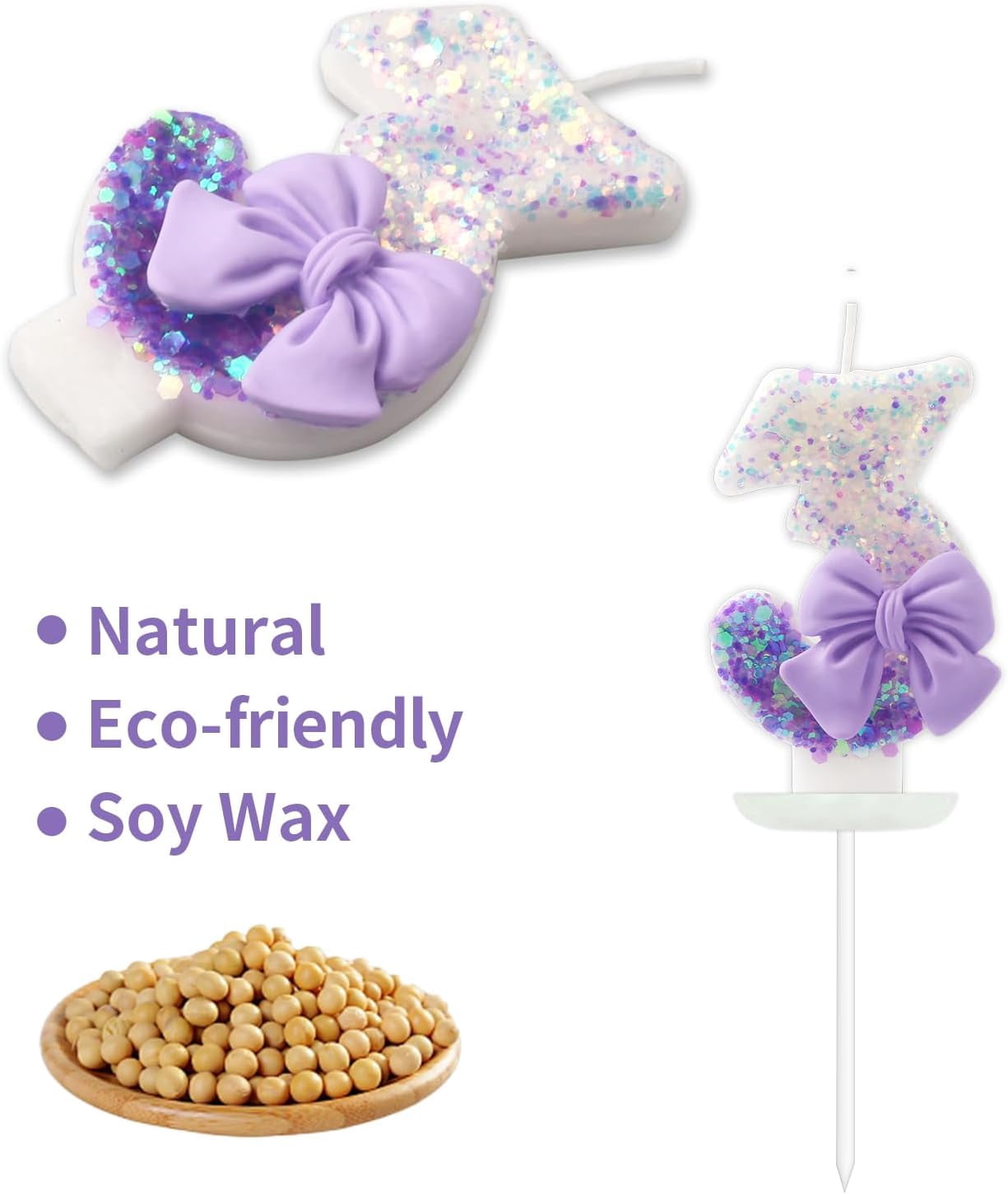 TRH-Purple 7 Candle,7 Candle for Birthday Cake,Purple Bow Birthday ...