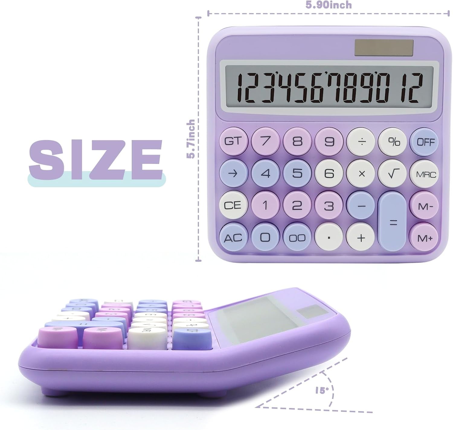 TRH-Purple Calculator, 12 Digit with Large LCD Display and Big Buttons ...