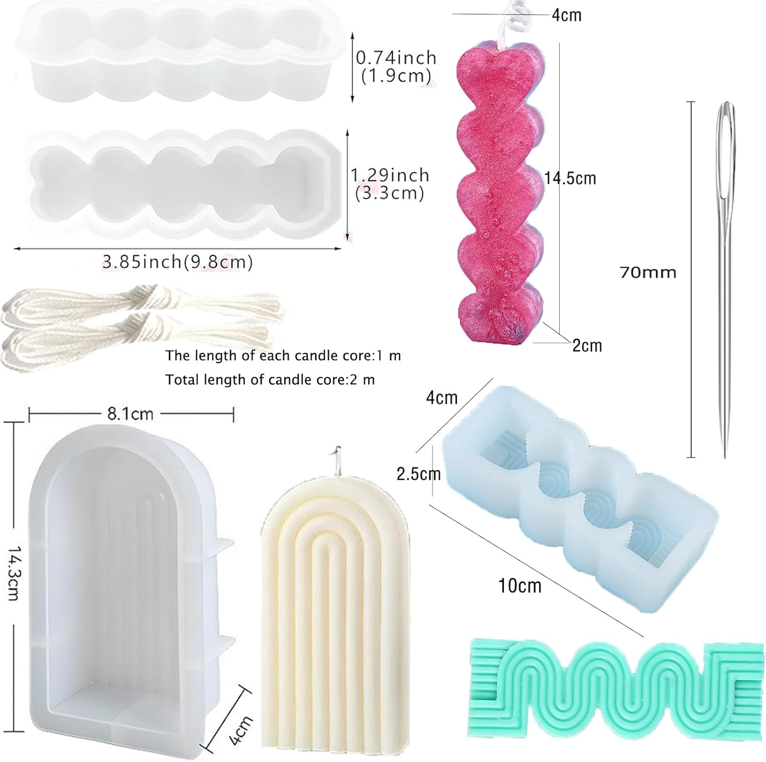 TRH-Rainbow Arch Candle Mold, Love Heart Shape PillarColumn Geometric ...