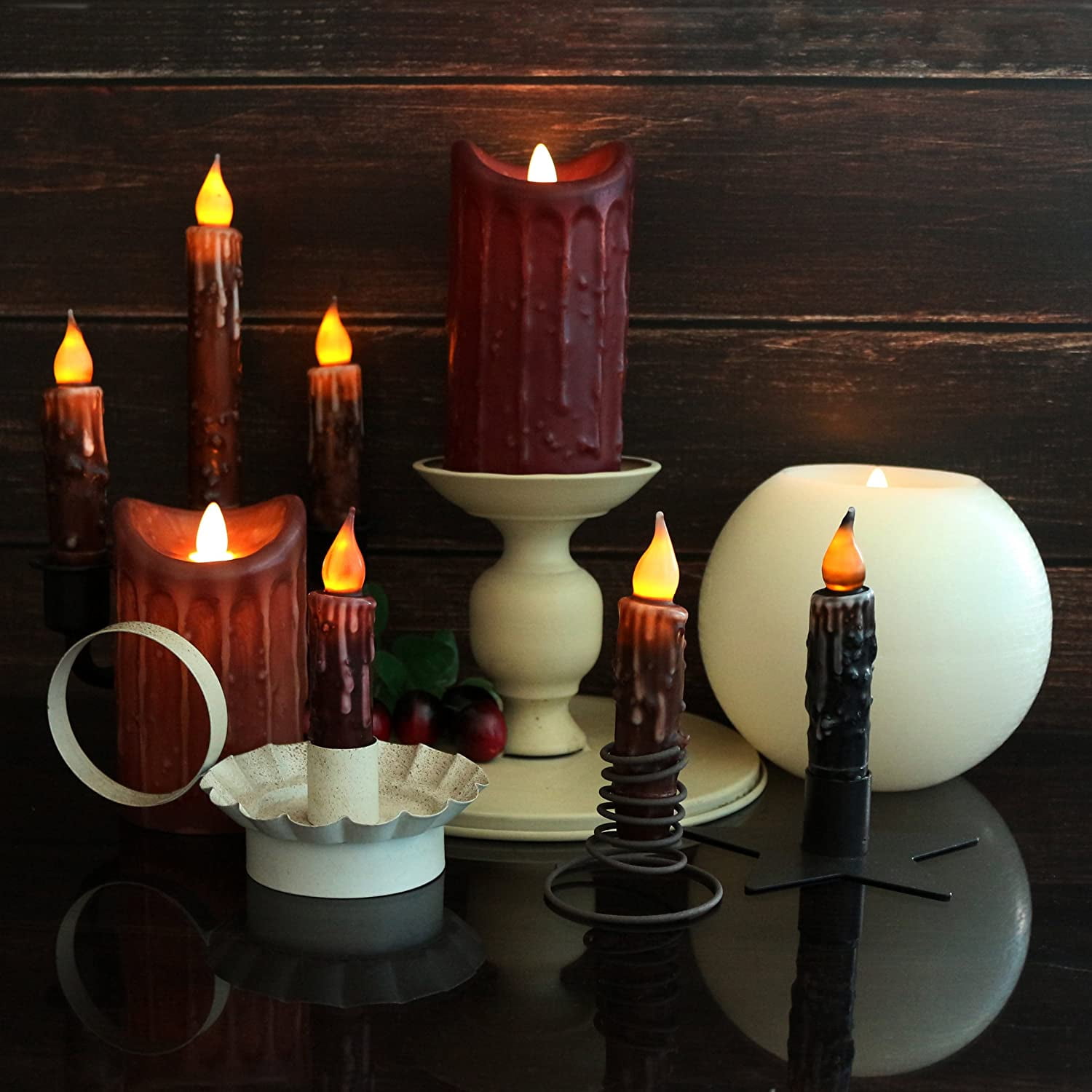 TRH-Real Wax Hand Dipped Battery Operated LED Timer Taper Candles ...
