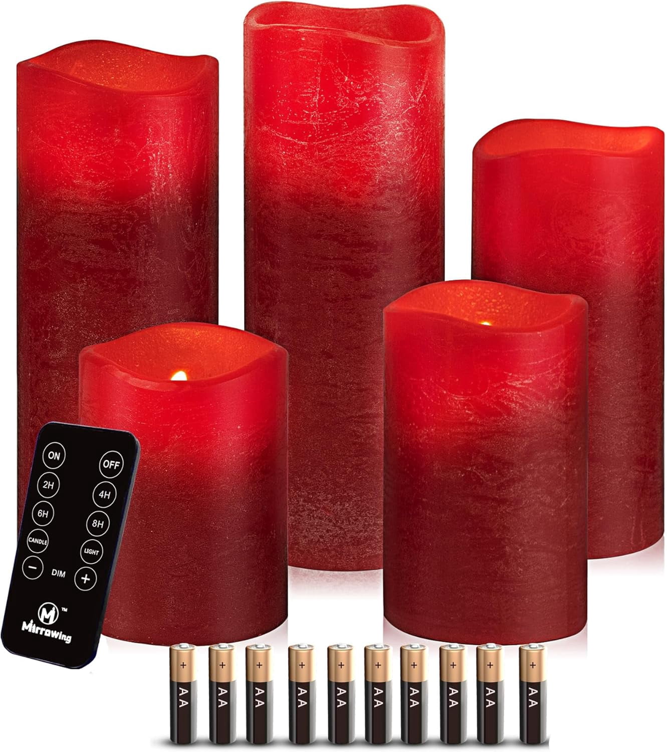 TRH-Red Burgundy Flickering Flameless LED Candles with Remote and Timer ...