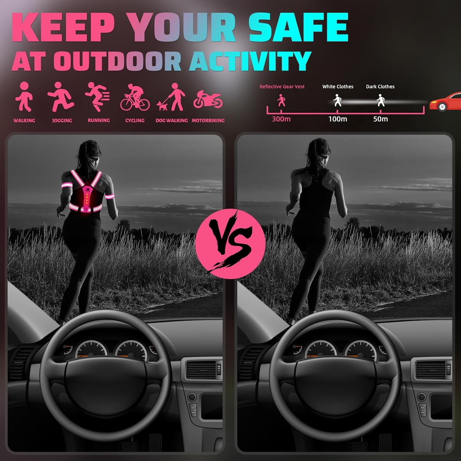 TRH-Running Vest Light - Led Running Reflective Gear for Walking at ...