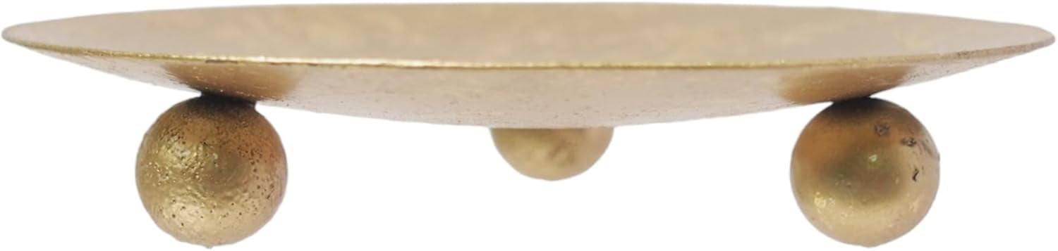 TRH-Set of 2 Gold Iron Pillar Candle Holder Plates – 4-Inch Decorative ...