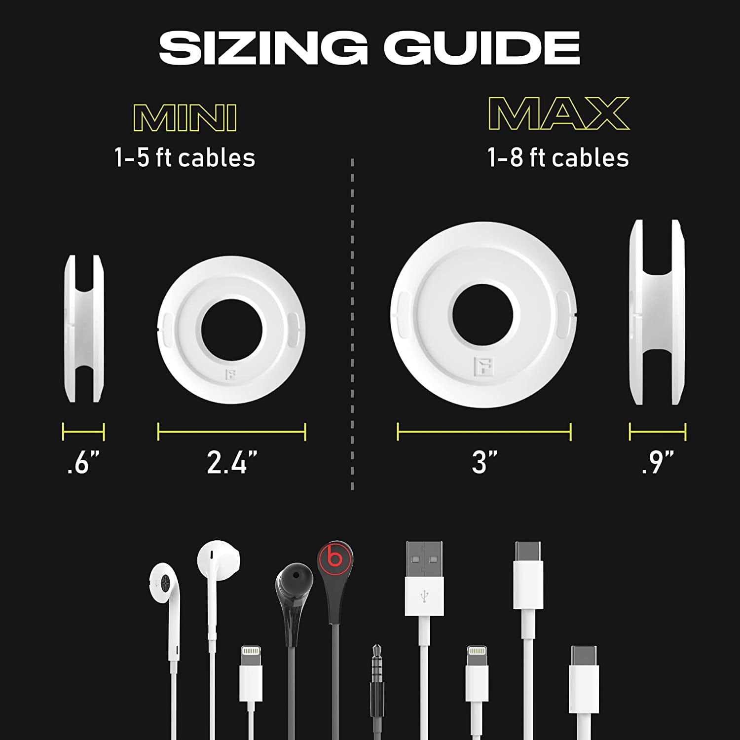 TRH-Side Winder Mini and Max Headphone, Earbud and Charging Cable ...