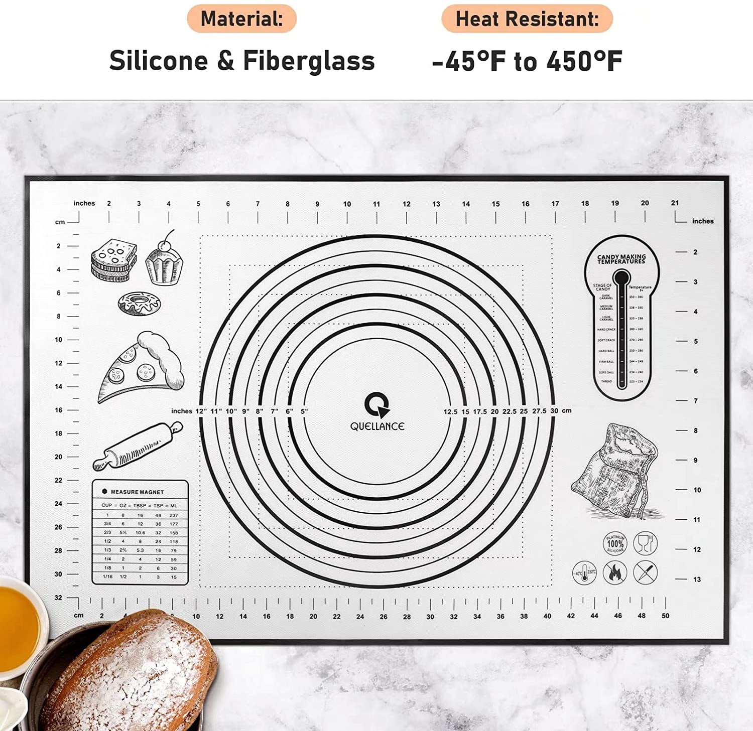 TRH-Silicone Baking Mat Extra Large, Pastry Mat with Measurement ...