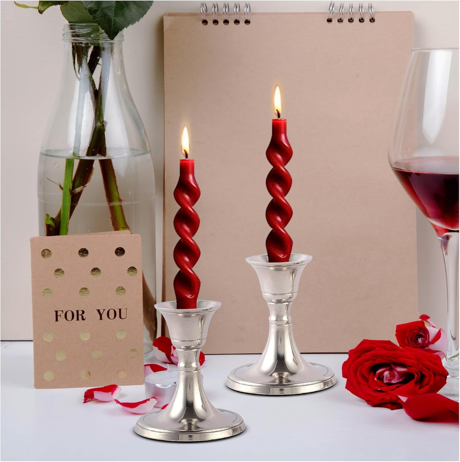 TRH-Silver Candle Holder Set of 2 - Decorative Taper Candle Stick ...