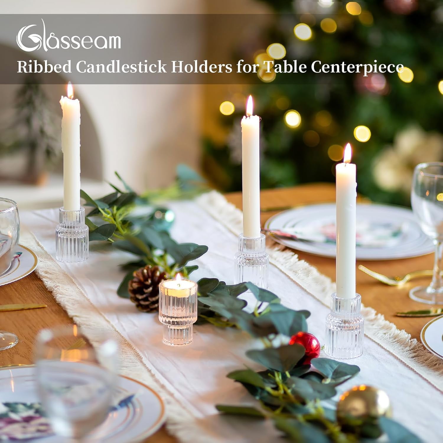 TRH-Small Candle Stick Holder: Crystal Clear Glass Candle Holder Set of 10, Modern Taper Candle ...