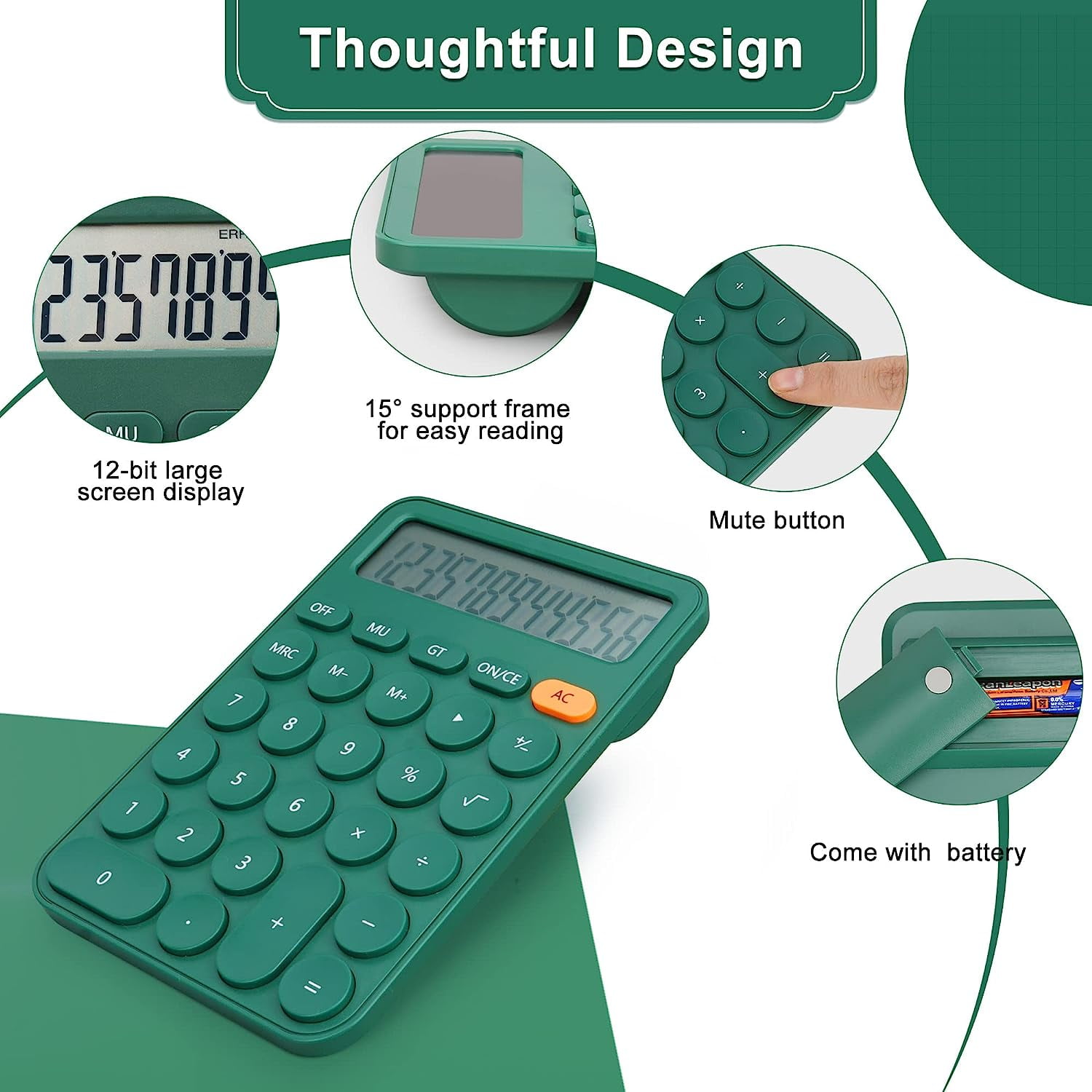 TRH-Standard Calculator 12 Digit,6.2 * 4.2in Desktop Large Display and ...