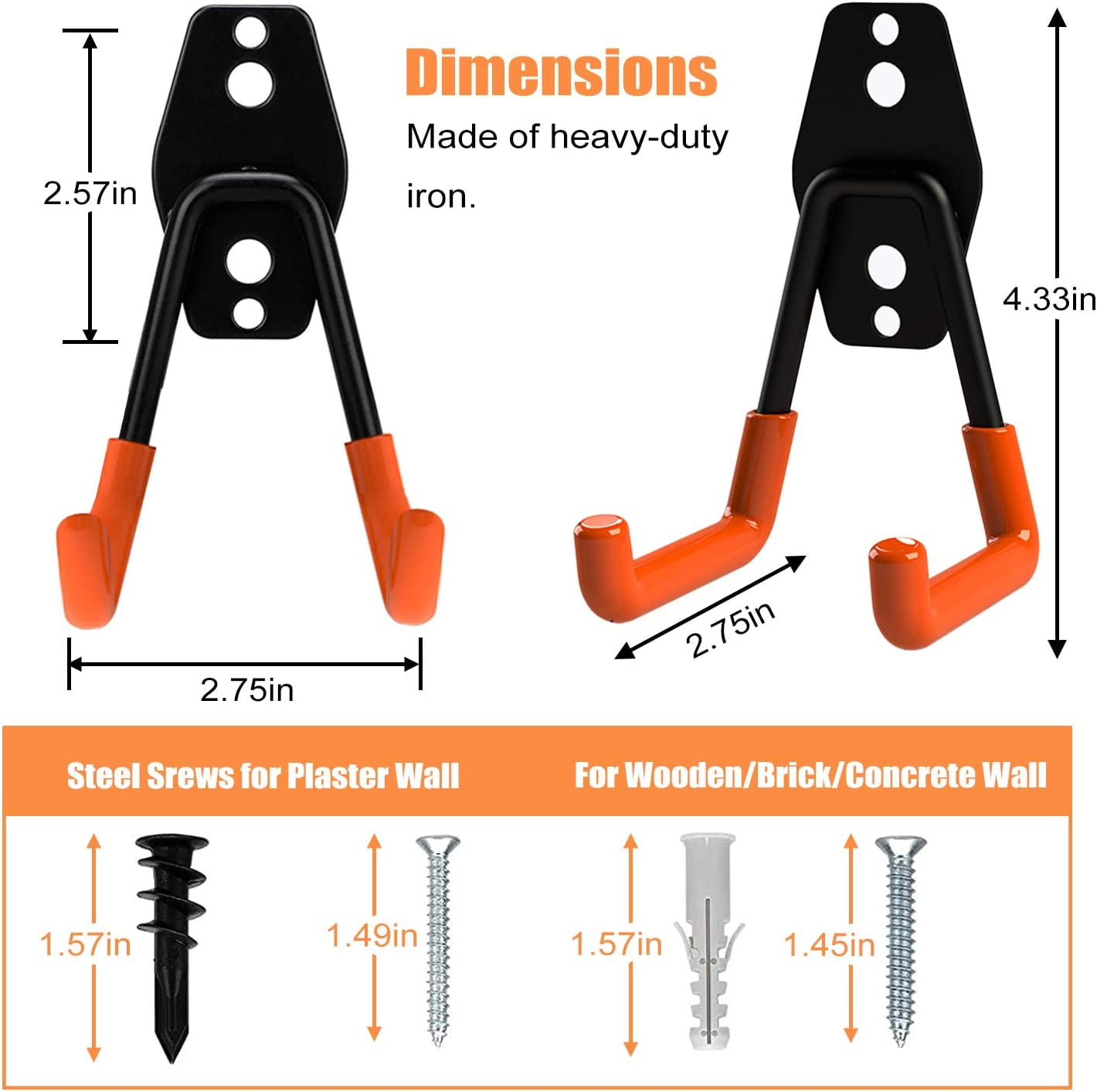 TRH-Steel Garage Storage Utility Double Hooks, Heavy Duty Hangers Wall ...