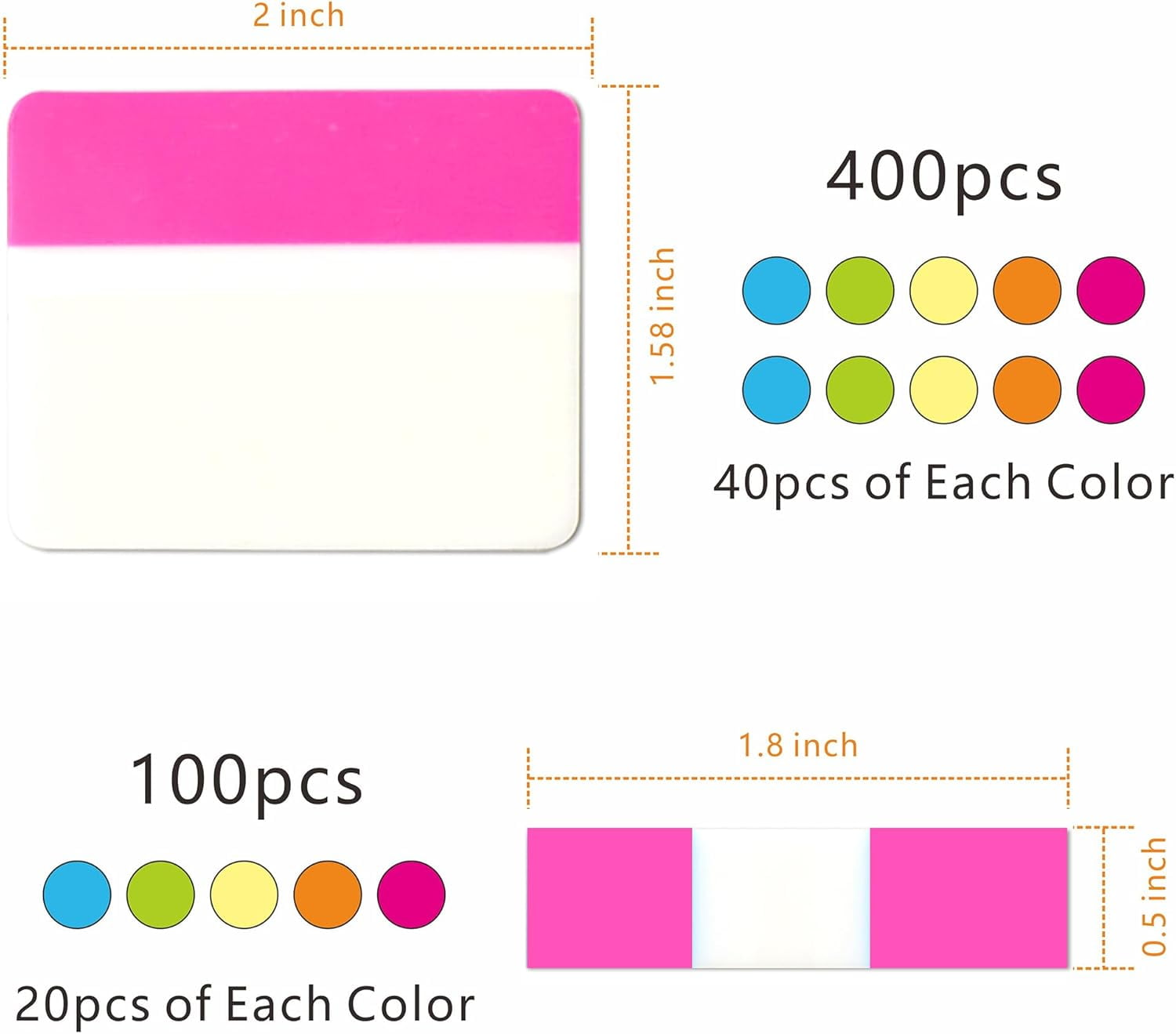 TRH-Sticky Index Tabs Book Page 500Pcs 2 Inch Writable Colored Pages ...
