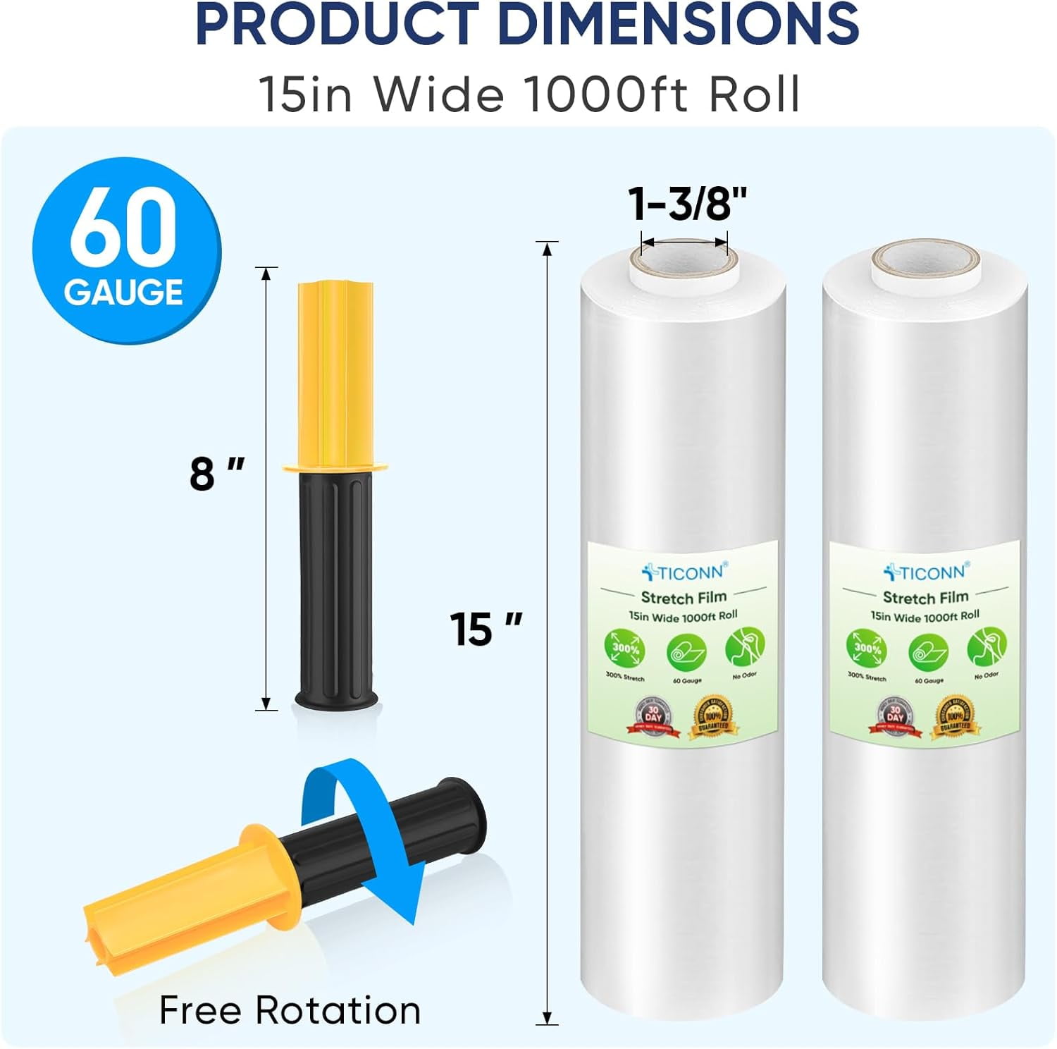 TRH-Stretch Wrap Stretch Film Roll, 1000ft Industrial Strength 15 inch ...