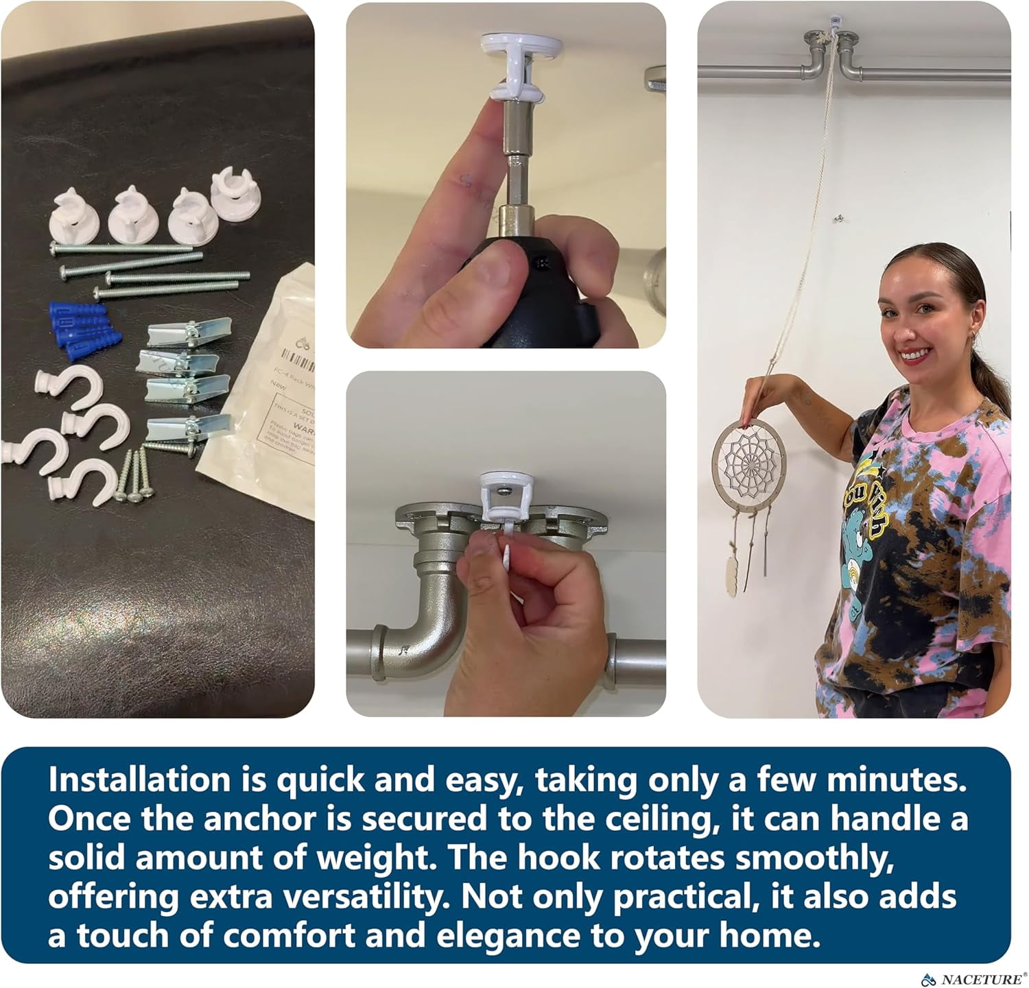 TRH-Swivel Swag Hooks for Ceiling Hanging 2 Pack - Ceiling Hangers ...