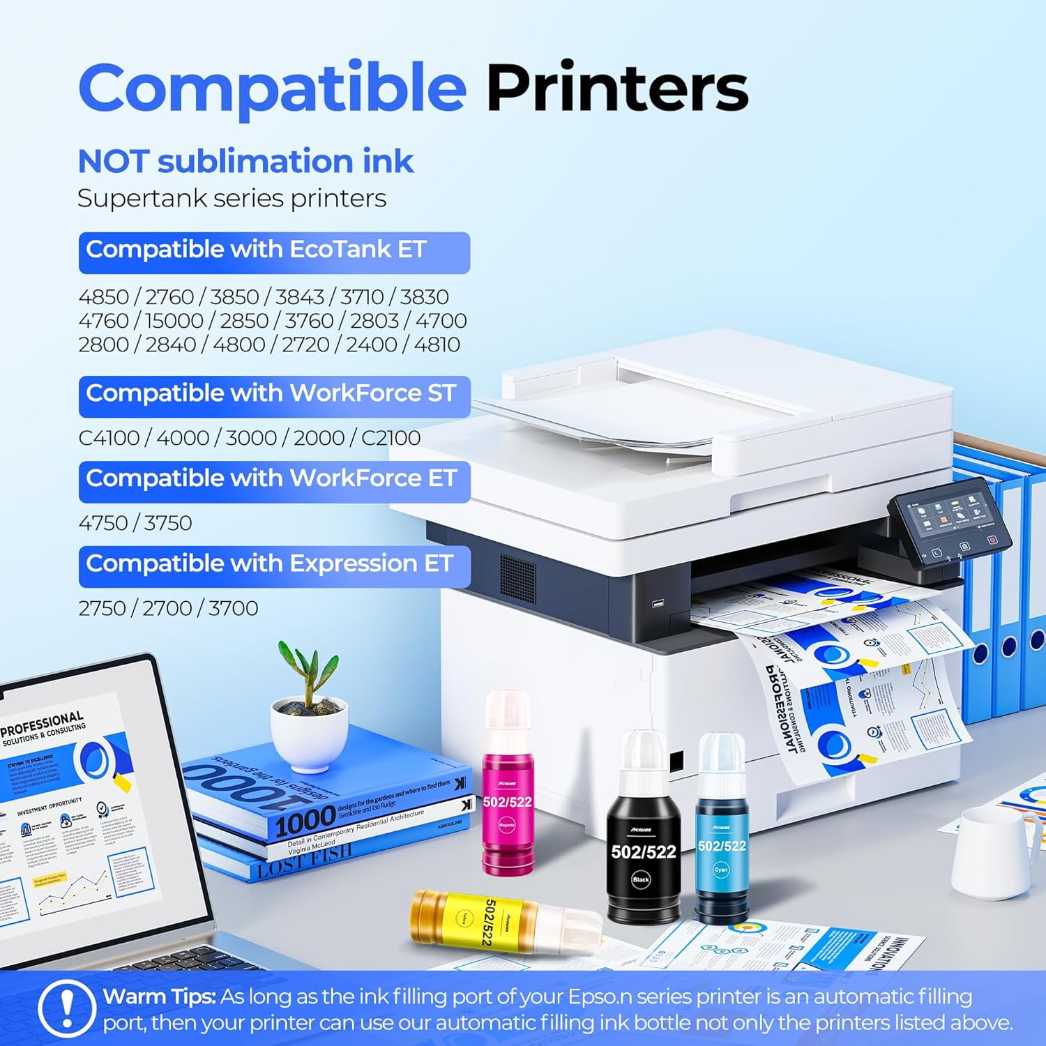 TRH-T502 502 Ink Refill Bottles ET-2850 ET-3850 Replacement for Epson ...