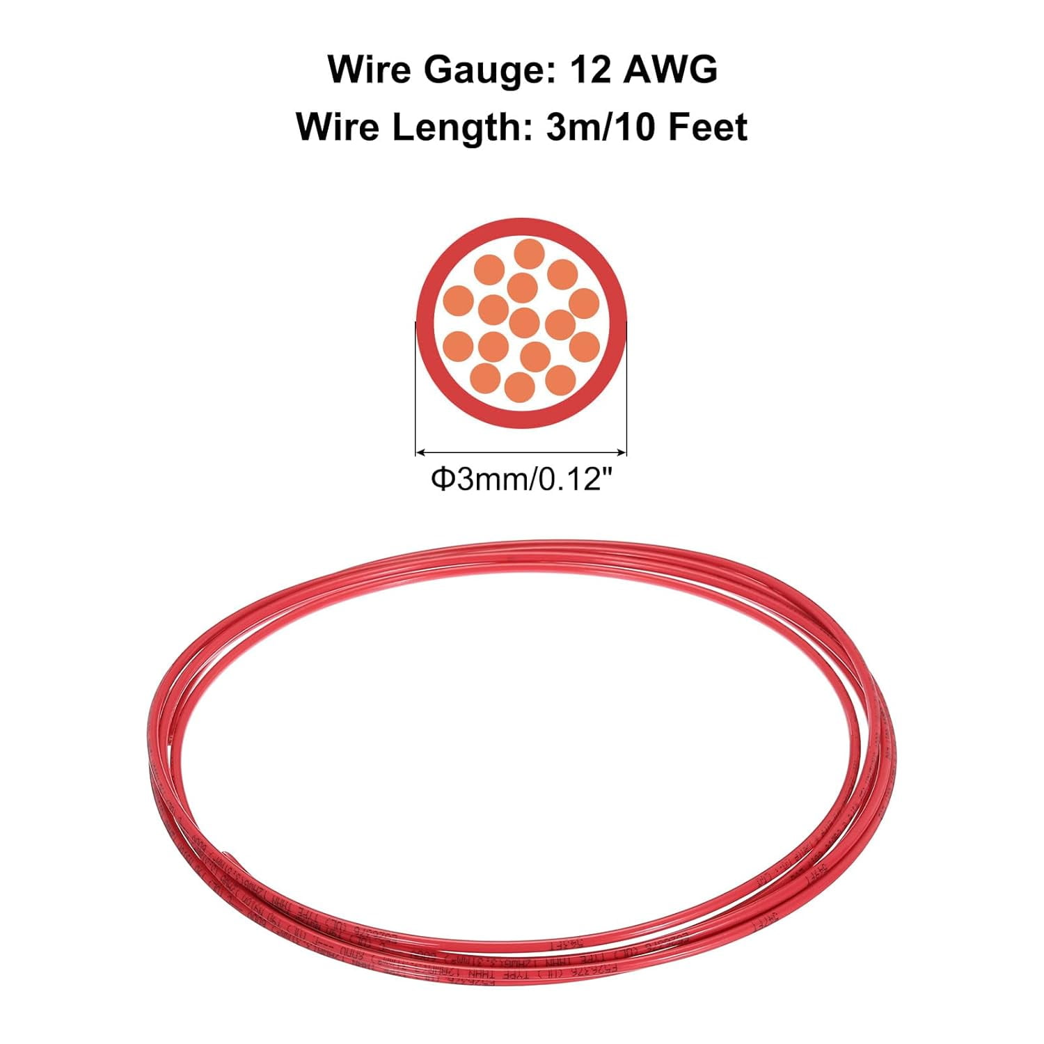 TRH-THHN Stranded Wire 10 Feet 12AWG Gauge Insulation Building Wire ...