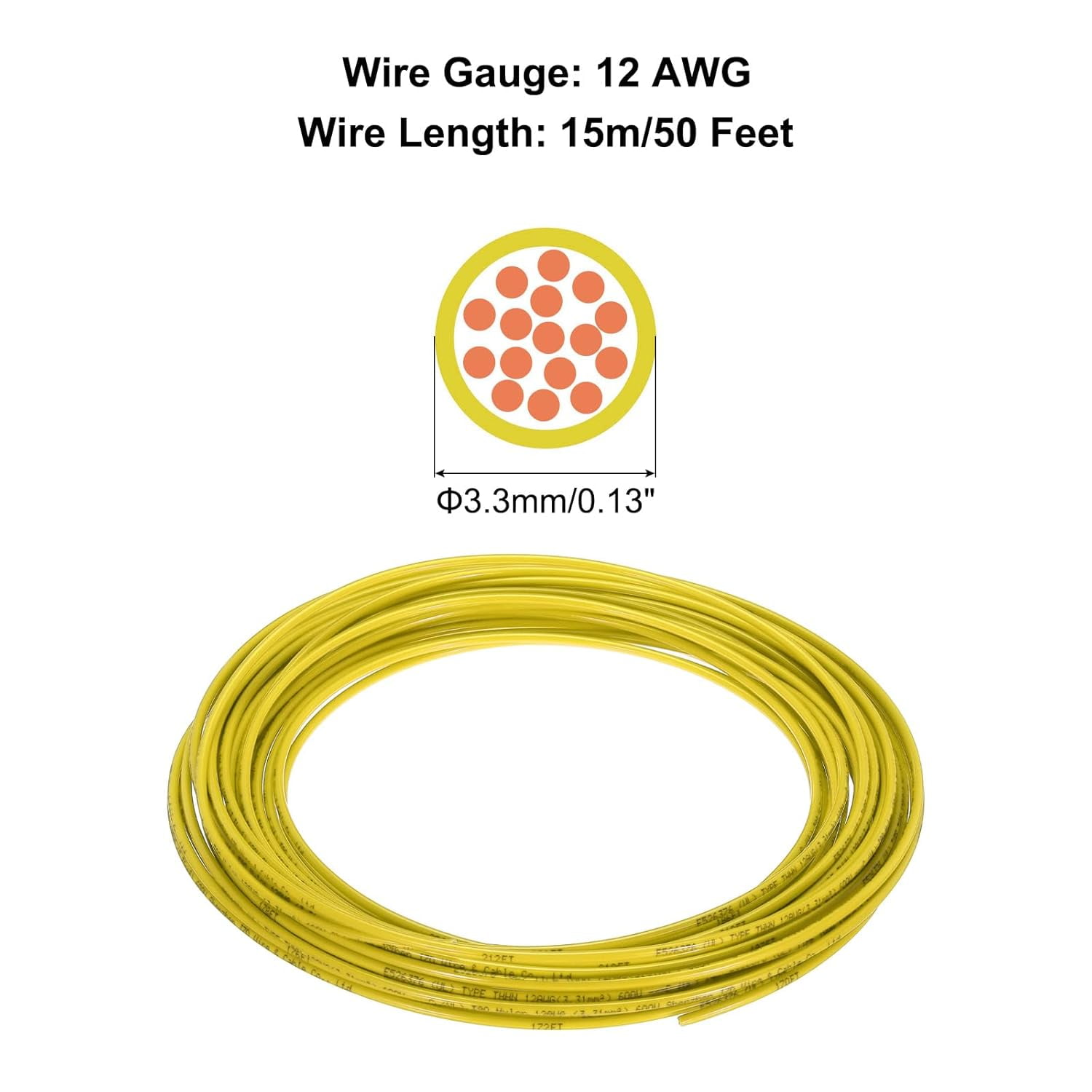 TRH-THHN Stranded Wire 50 Feet 12AWG Gauge Insulation Building Wire ...