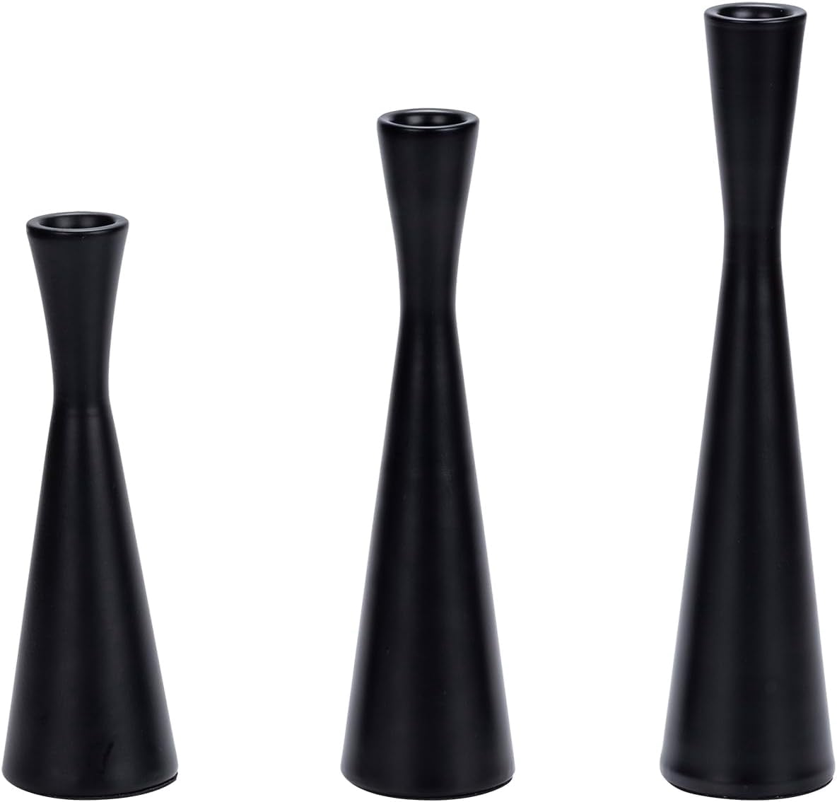 TRH-Taper Candle Holders (Set of 3) Matte Black Metal Candlesticks for ...