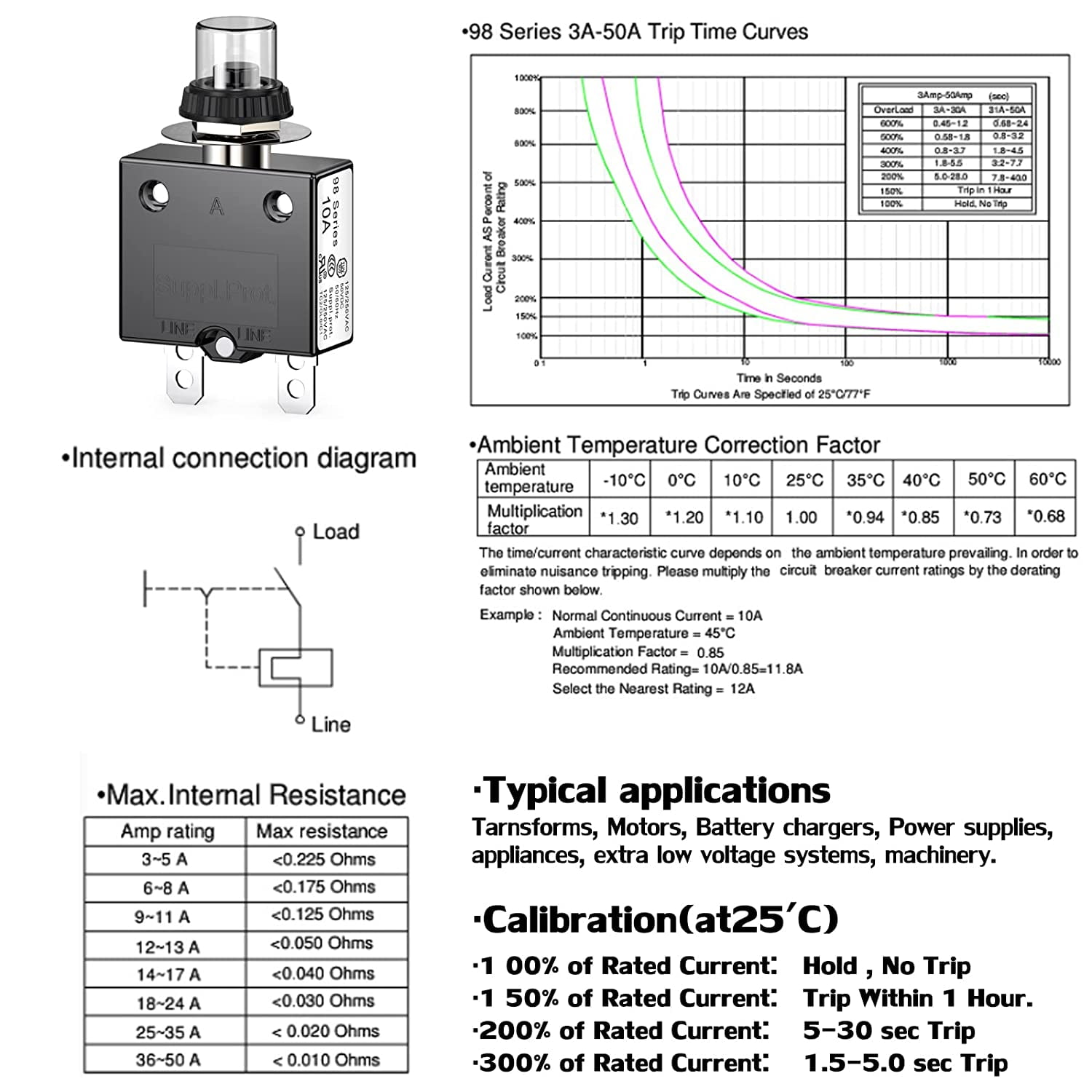 TRH-Thermal Circuit Breaker, 35 Amp Push Button Manual Reset Circuit ...