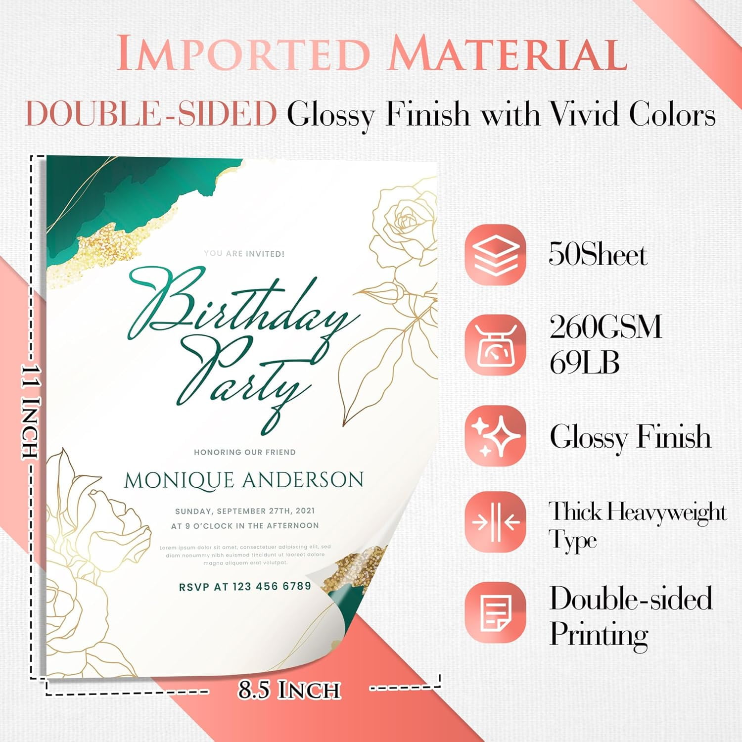 TRH-Thick Double Sided Glossy Photo Paper 69lb 8.5X11 Inches ...