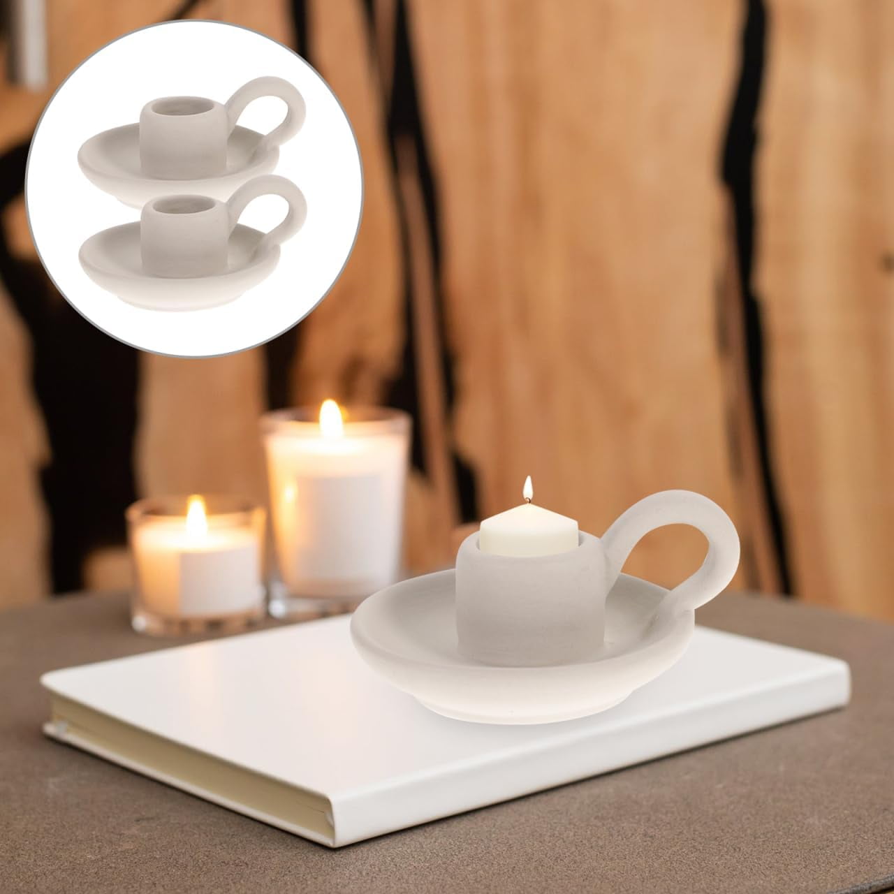 TRH-White Ceramic Candle Holders with Handle, Decorative Candlestick ...