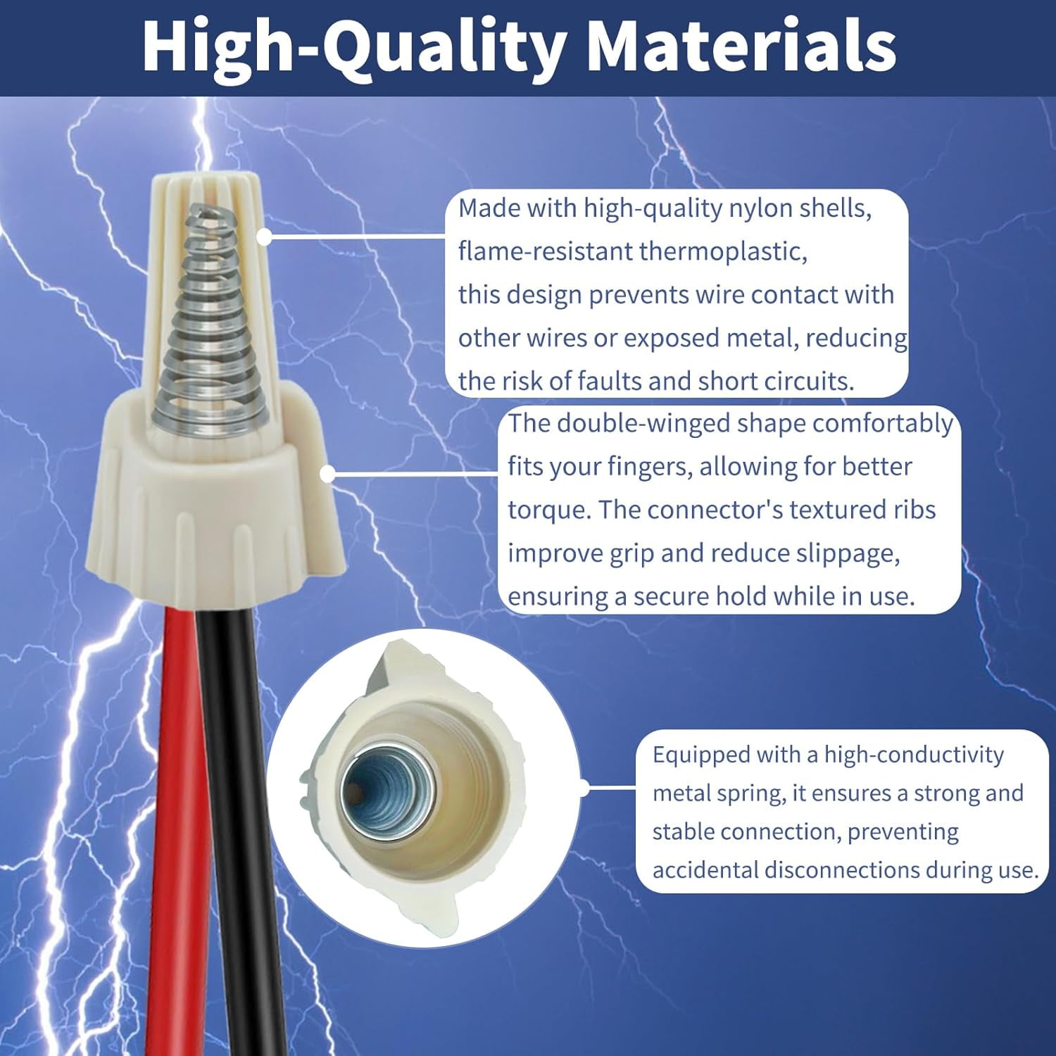 TRH-Wire Nuts Connectors, 500PCS Twist Tan Wire Nuts 12 Gauge Winged ...