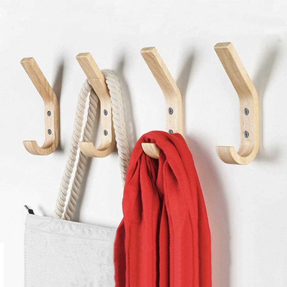 TRH-Wooden Coat Hooks Wall Hooks,Natural Oak Wood Hooks Decorative ...