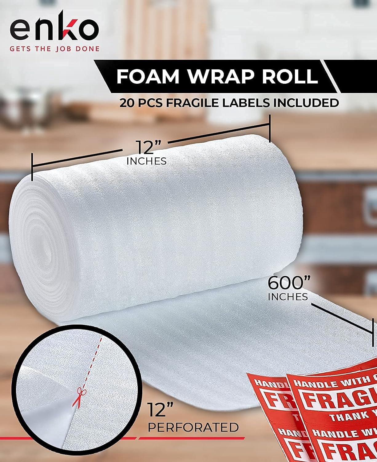 TRH-enKo Foam Wrap Roll (1-Roll) 12" Wide x 600" Length (Inch) Foam ...