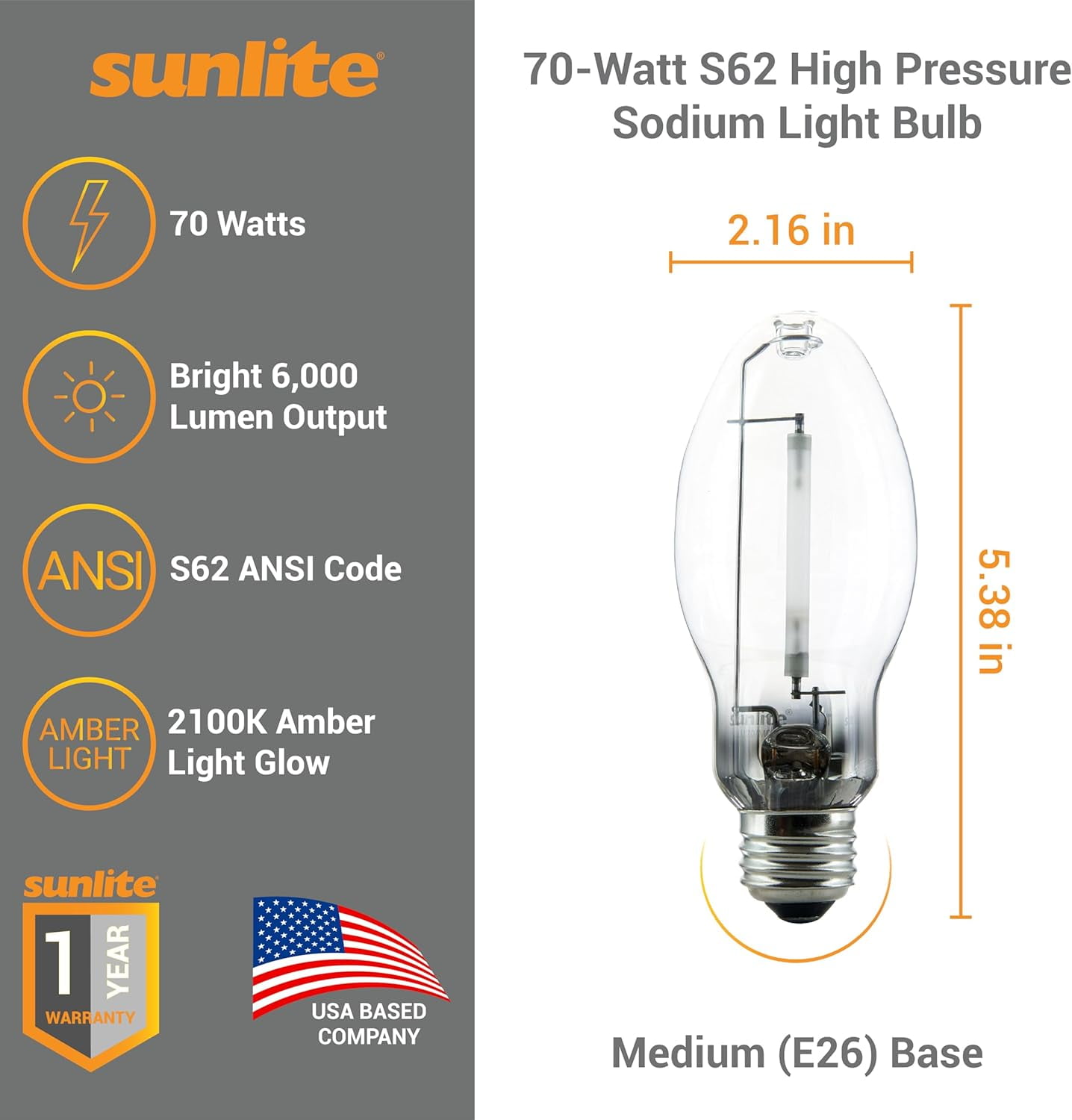 TRHOO-03610 LU70/MED High Pressure Sodium Light Bulb, 70 Watts, ED17 ...