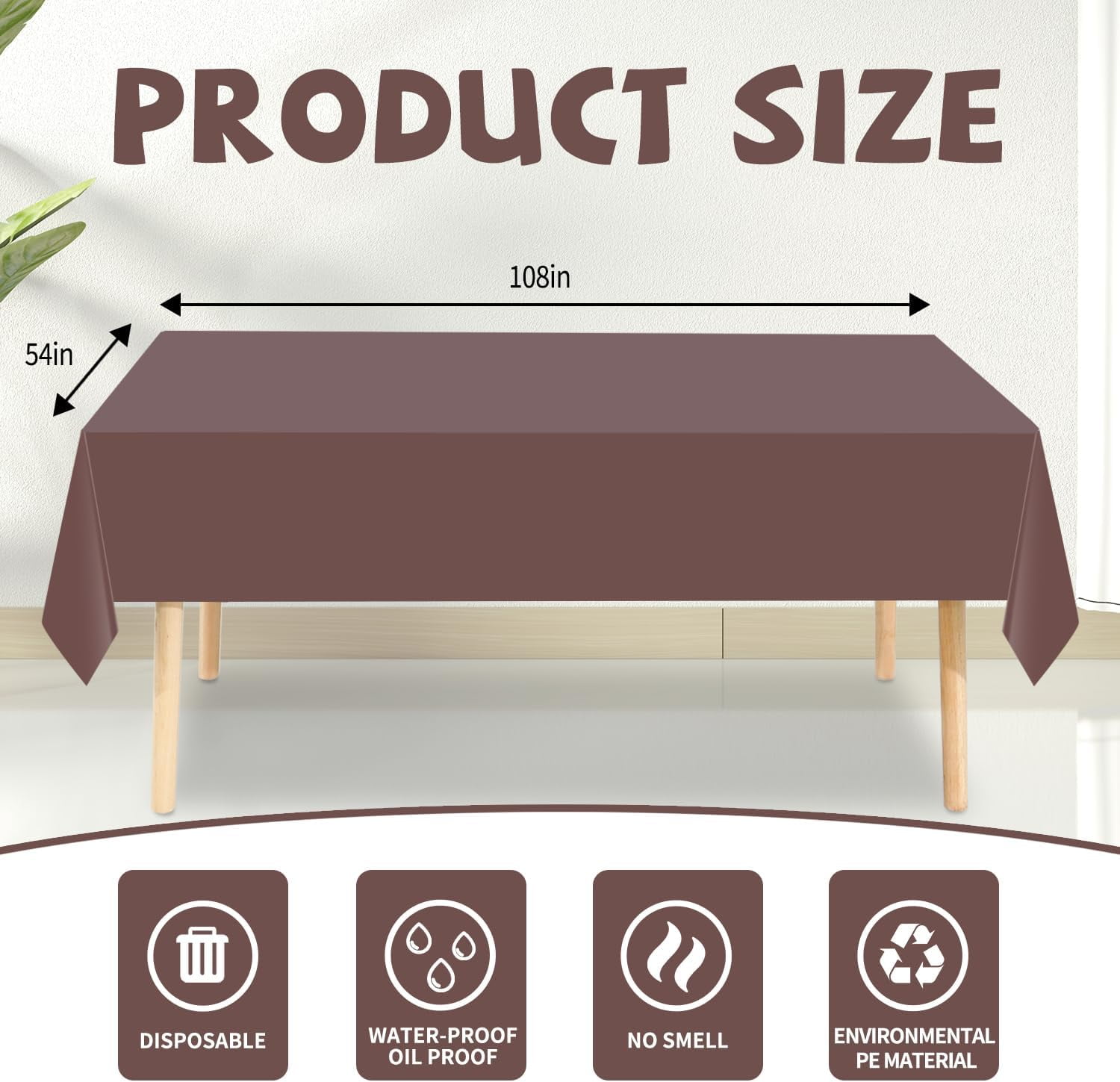 TRHOO-10 Pack Premium Disposable Plastic Tablecloth 54" X 108" Rectangle Table Cover for ...