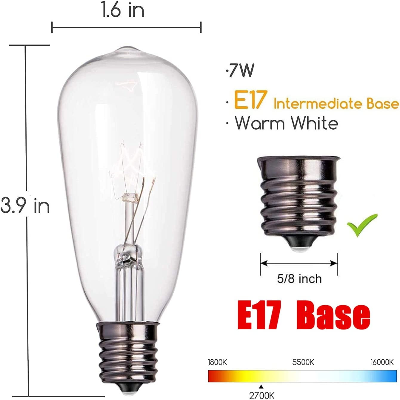 TRHOO-10 Pack Replacement Bulbs for Outdoor String Lights, ST40 Clear ...