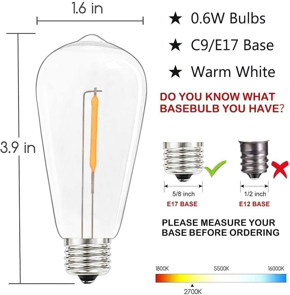 TRHOO-10 Pack ST40 LED Light Bulbs, 0.6 Watt Clear Plastic Light Bulbs ...