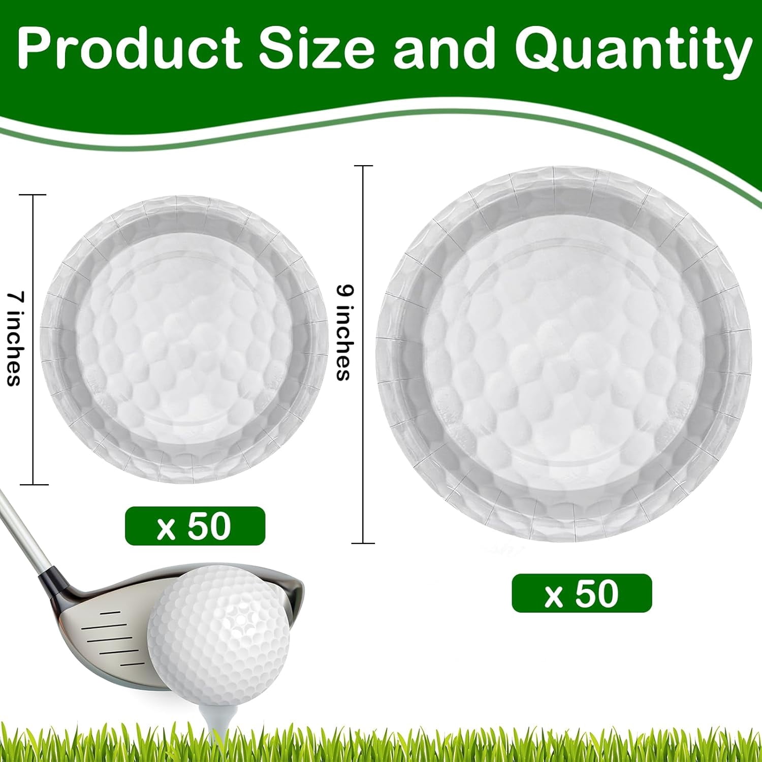 TRHOO-100 PCS Golf Paper Plate 7'' and 9'' Golf Dessert Plates Golf ...