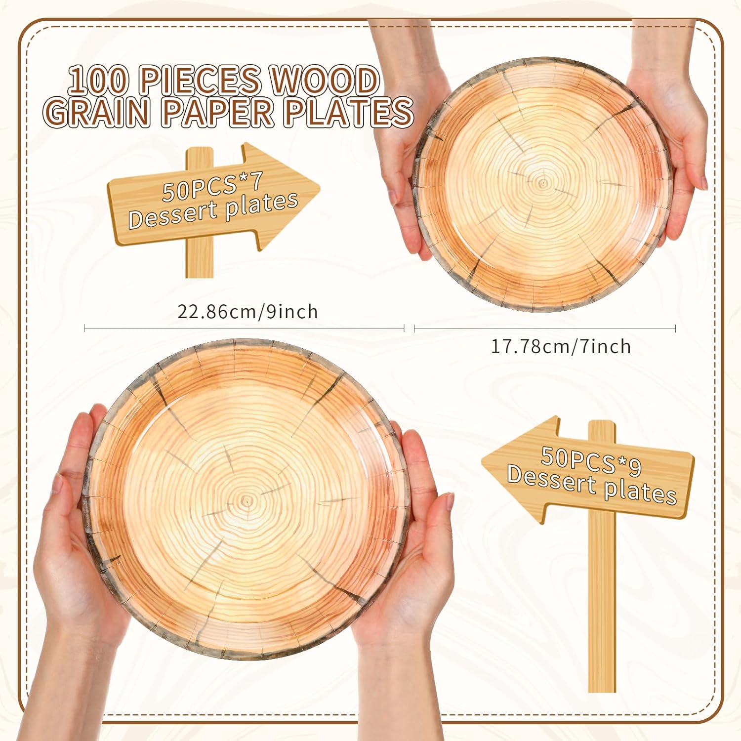 TRHOO-100 Pieces 100 Pieces Wood Grain Paper Plates 7" 9" Rustic Wood ...
